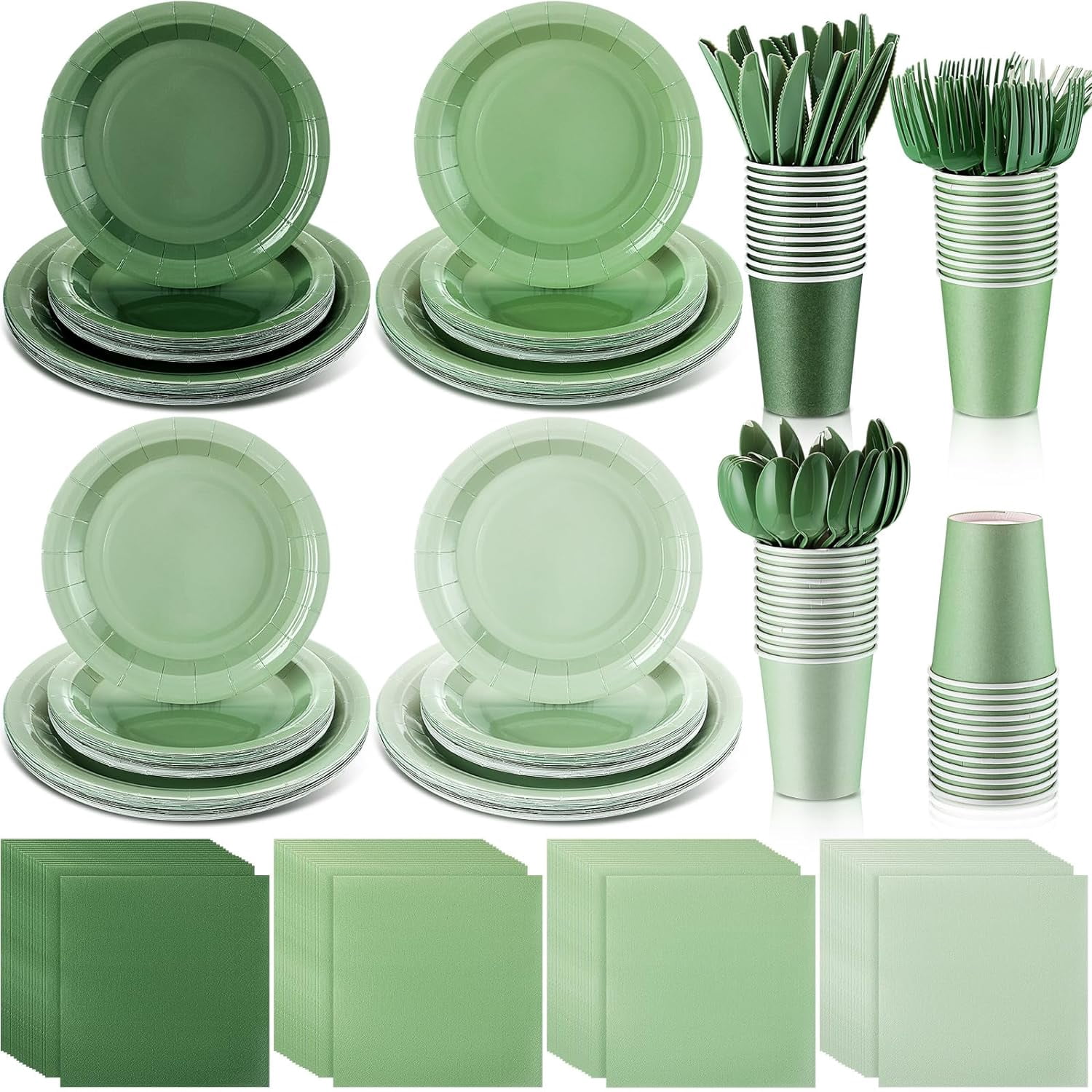 LUU-168 Pcs Sage Green Tableware Set Sage Green Plates and Napkins ...