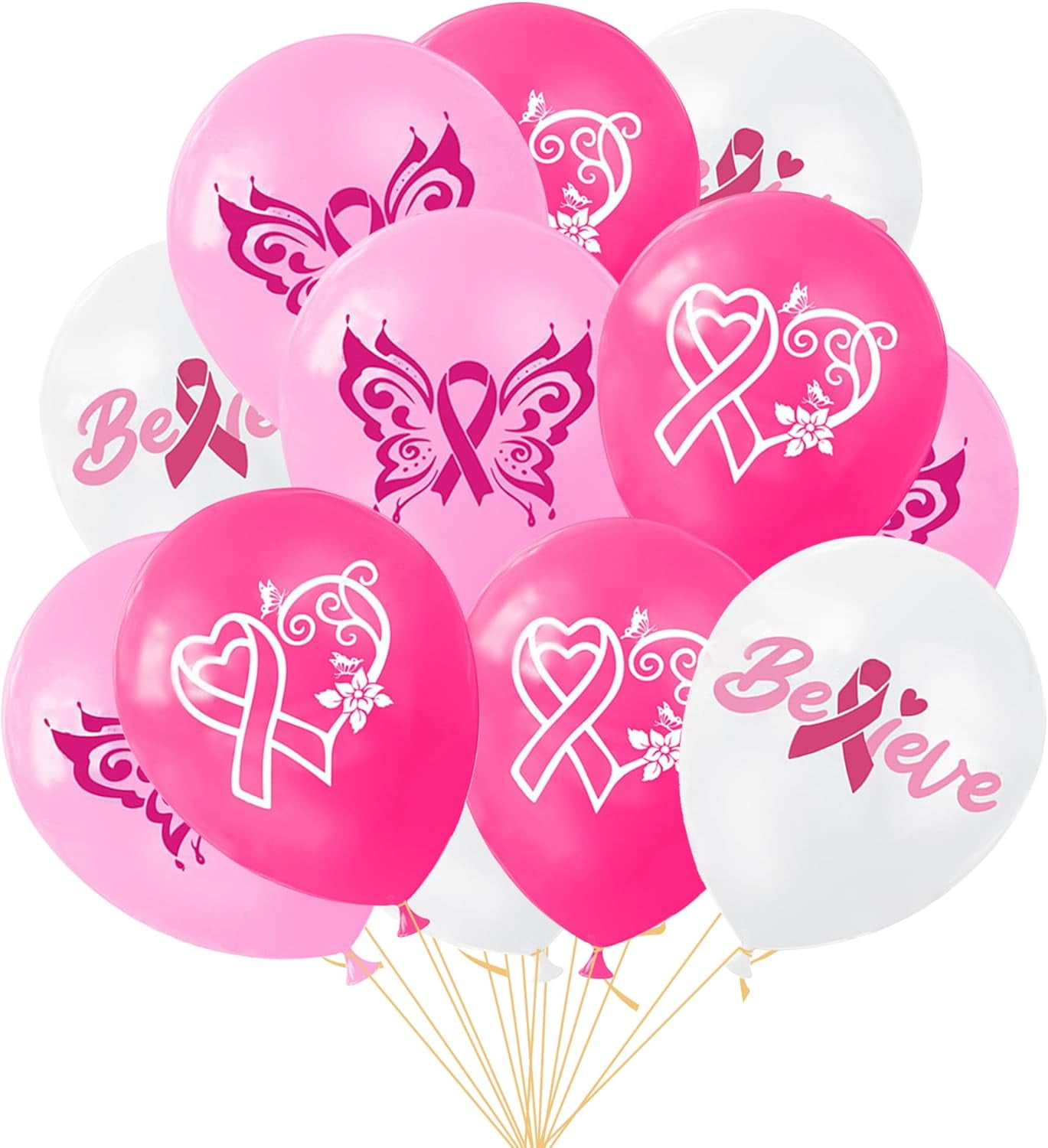 LUU-18 Pieces Breast Cancer Awareness Balloons,12Inch Pink Ribbon Latex ...