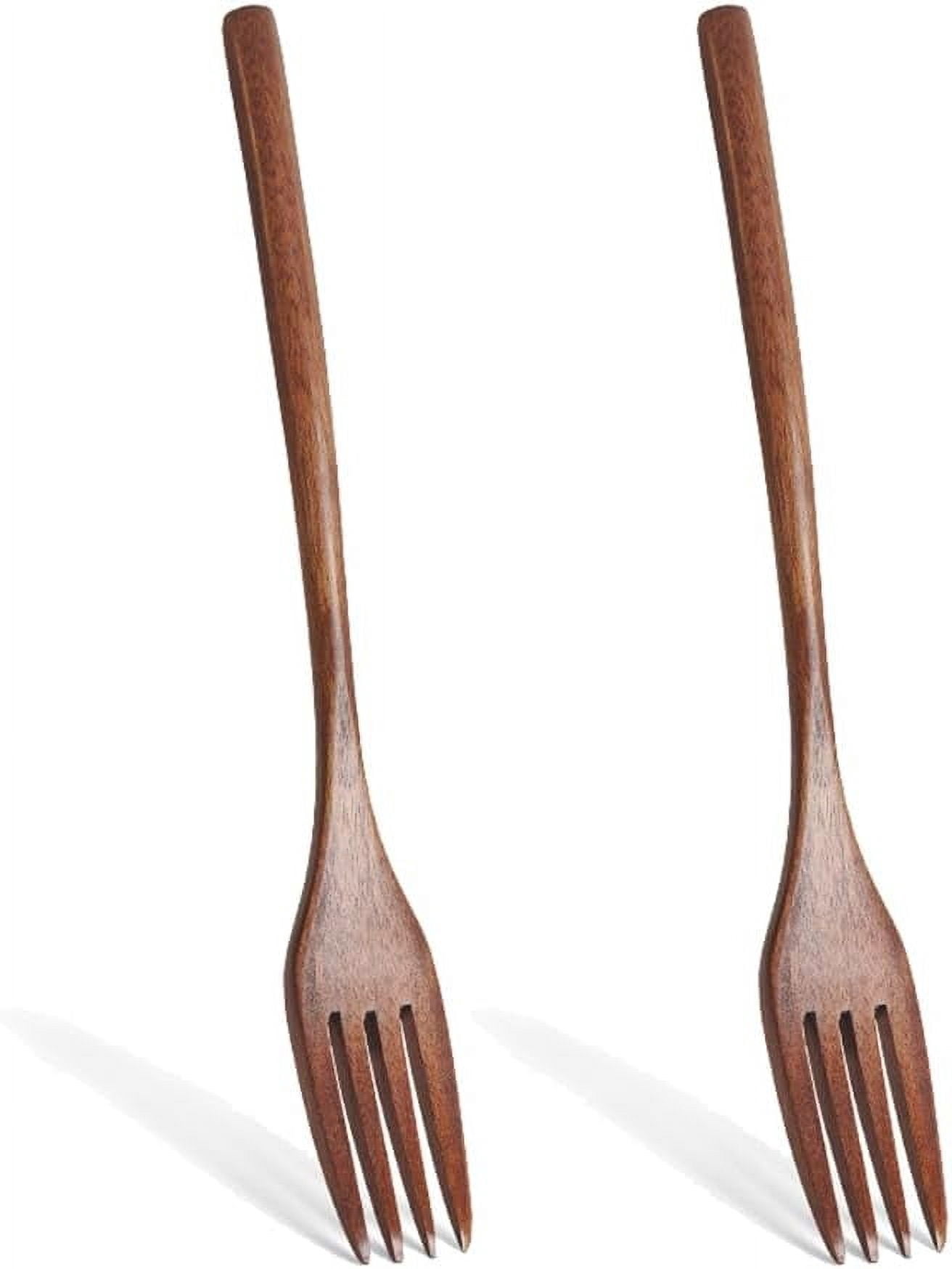 LUU-2 Pieces Wooden Forks, 8.8"" Wood Utensils Set, Kitchen Dinner Fork ...