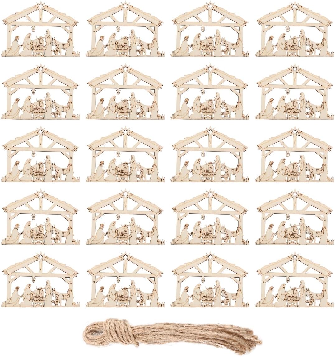 LUU-20Pcs Nativity Craft Wood Blank Cutouts Wood Craft Decoration Wall ...