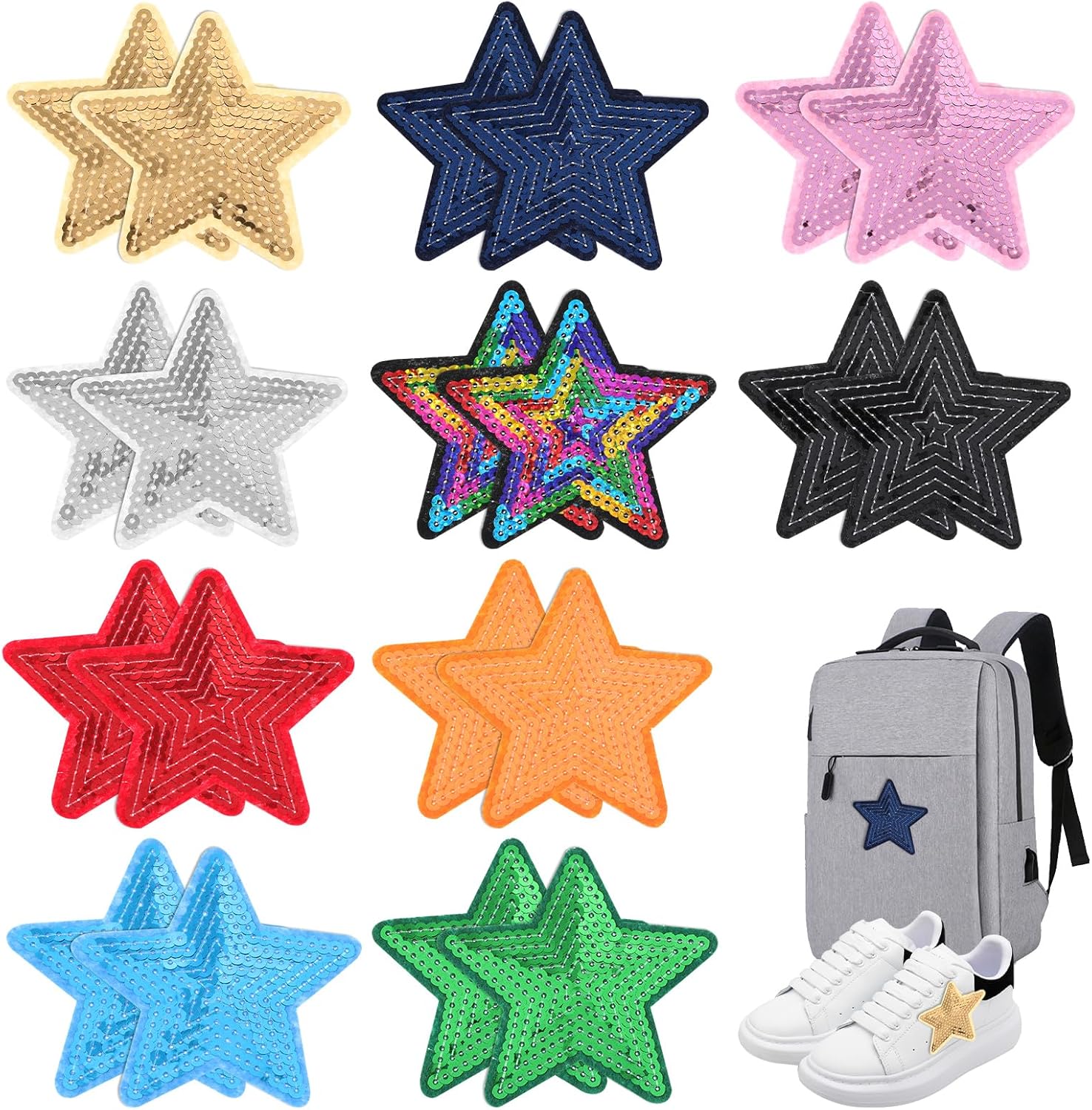LUU-20Pcs Sequin Star Iron on Patches, Iron on Patches for Hats ...