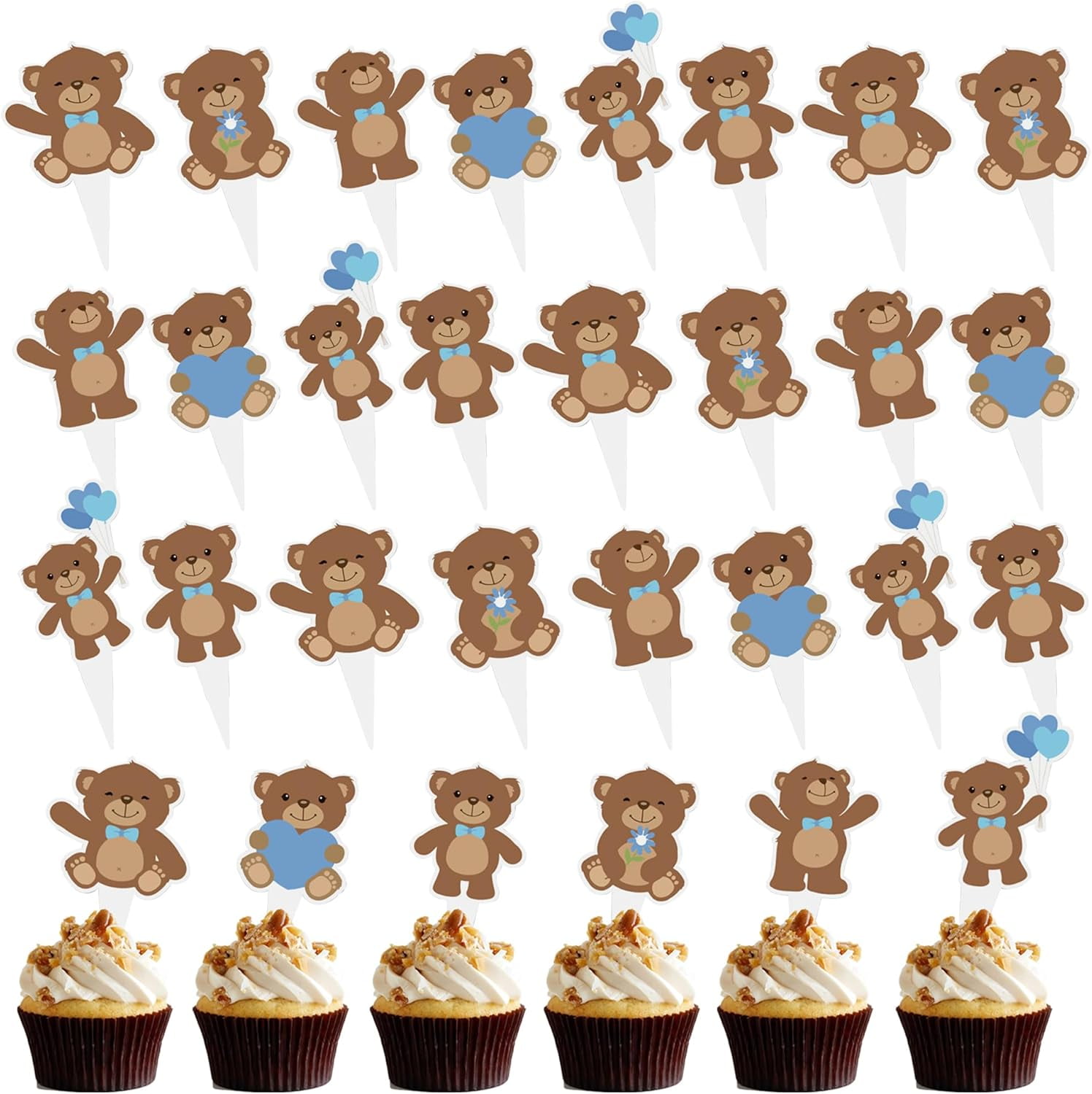 LUU-24 PCS Bear Cupcake Toppers for Baby Shower - Teddy Bear Cake ...