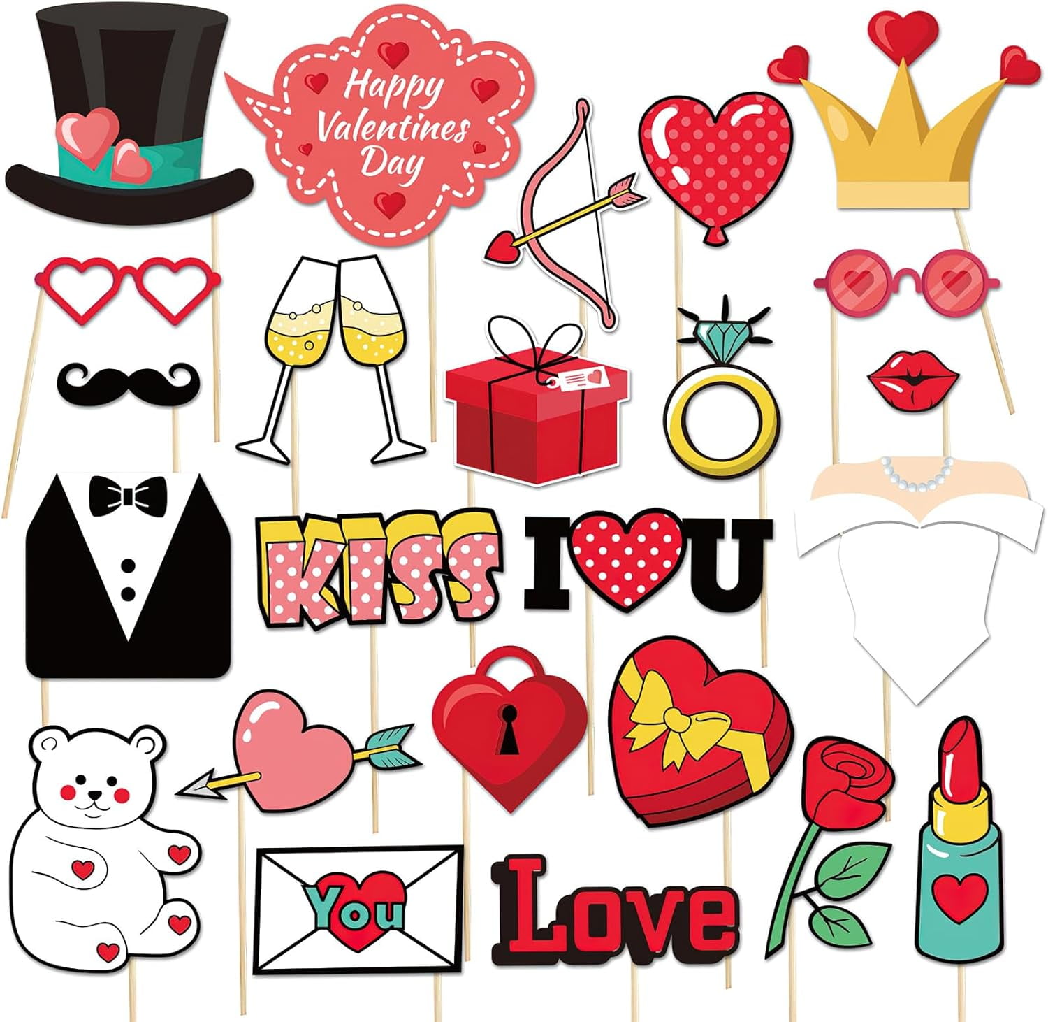 LUU-25 Pcs Valentines Day Photo Booth Props Funny Creative DIY ...