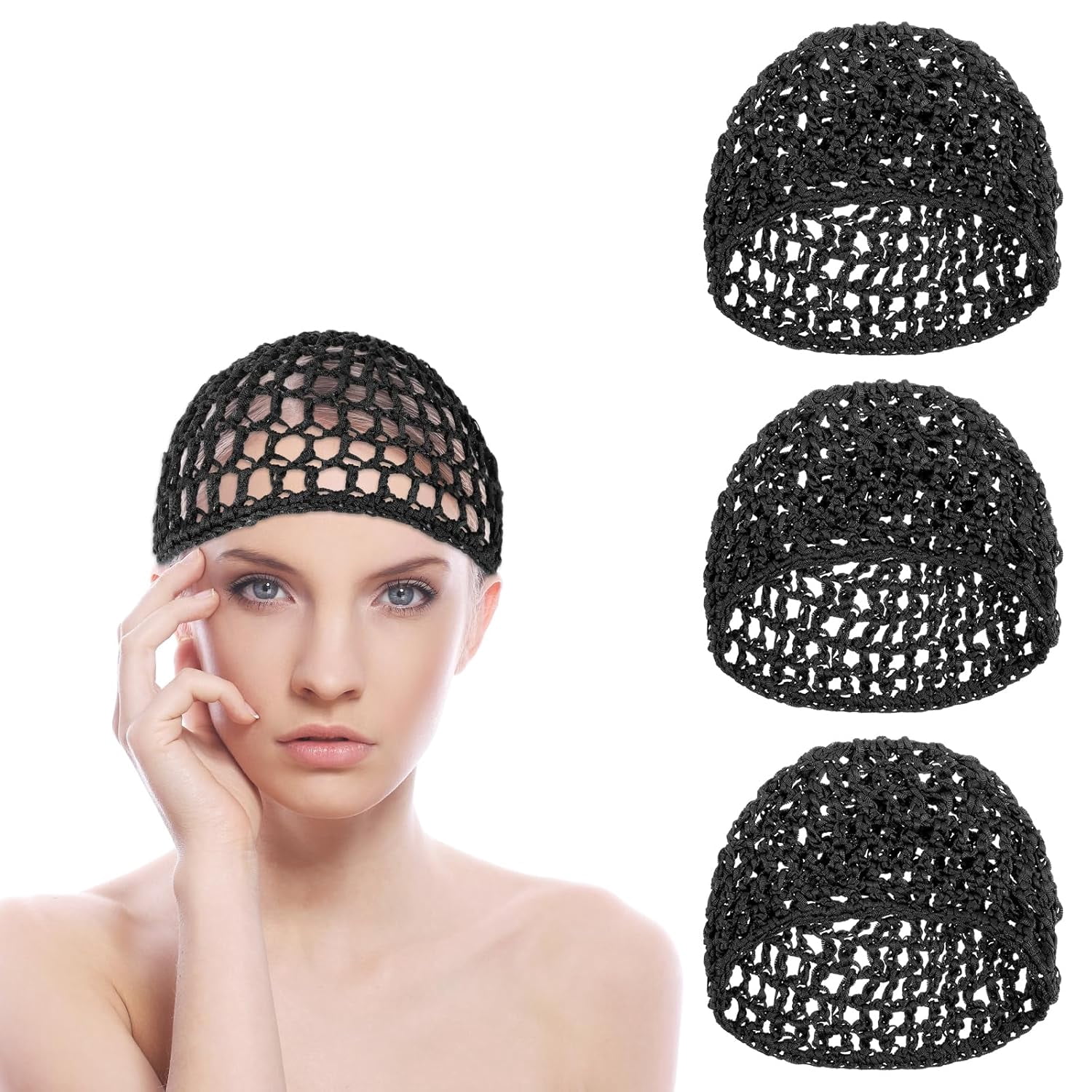 LUU-3 PCS Hair Wrap Net Crochet Hair Net for Sleep Black Snoods for ...