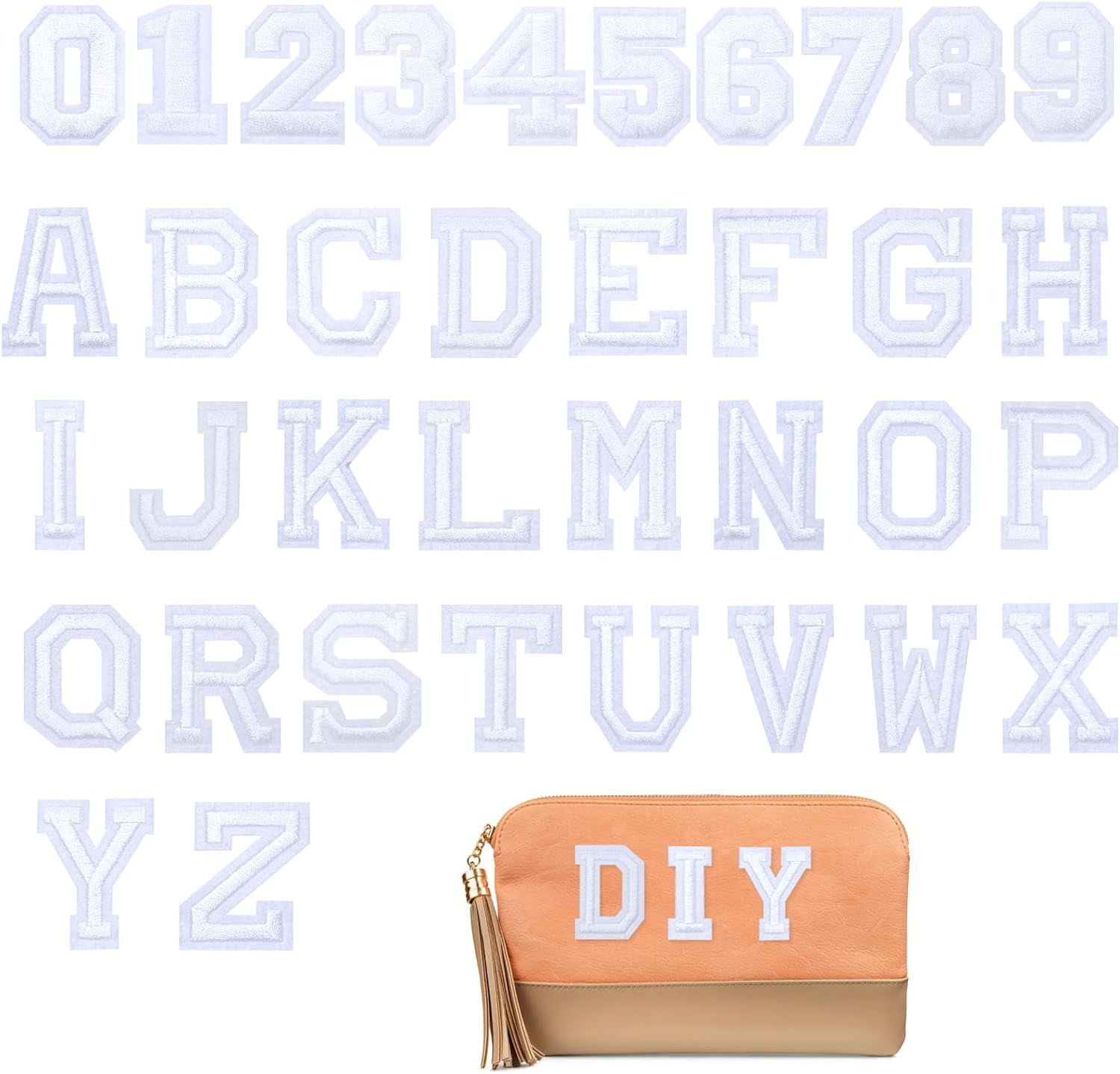 LUU-36 Pcs Iron on Letters and Numbers Patches, 2 Inchs White Number 0 ...