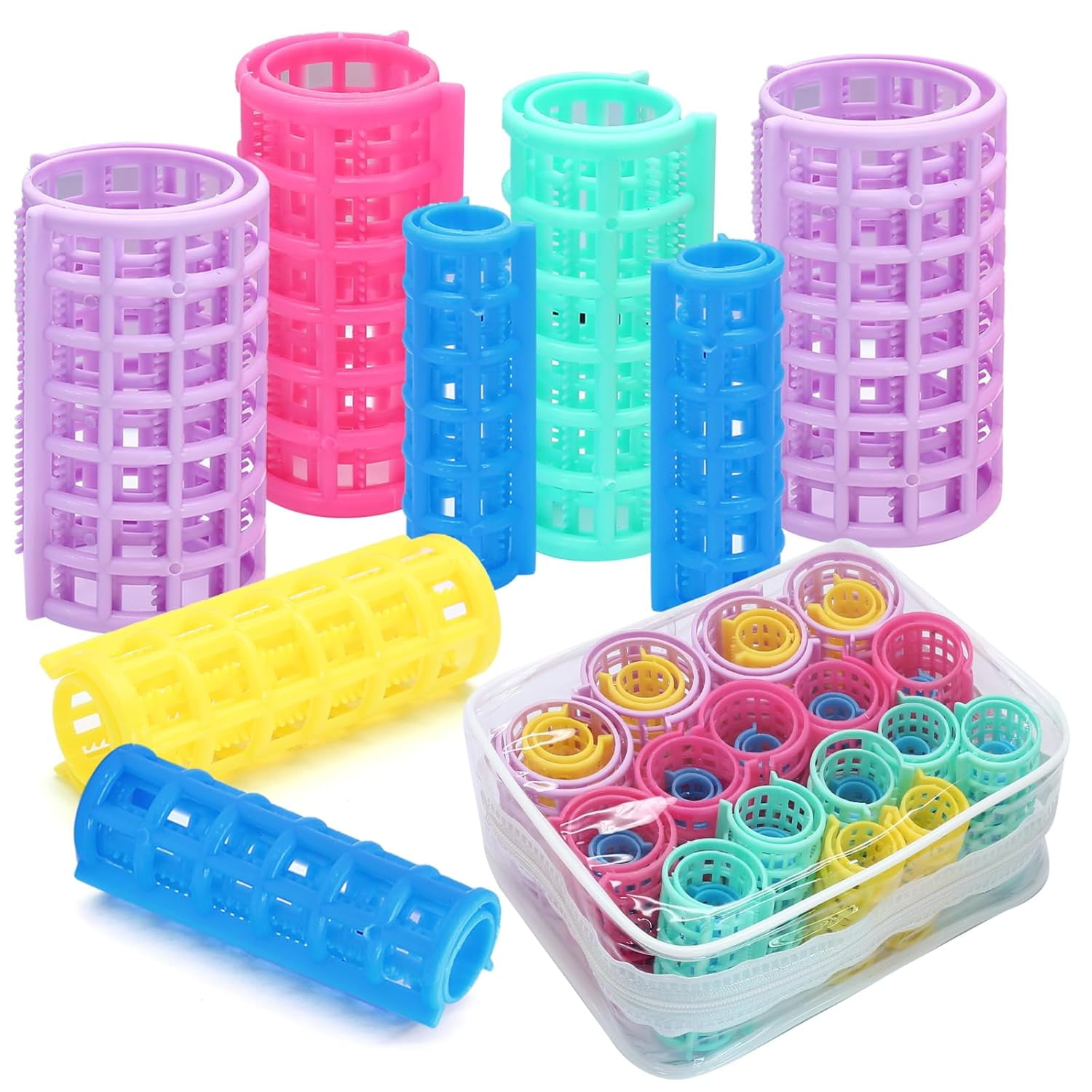 LUU-36 Pieces Self Grip Plastic Hair Roller Set, 5 Sizes Curlers Snap ...