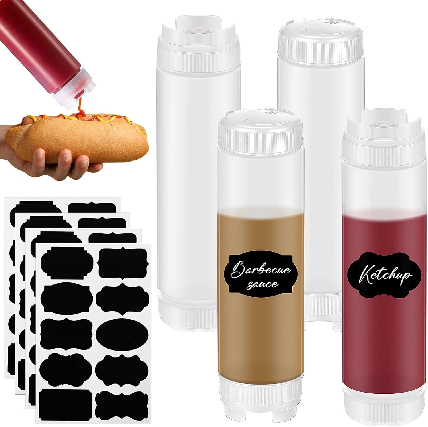 LUU-4 Pcs 24 oz Inverted Plastic Squeeze Bottles, Refillable Tip Large ...