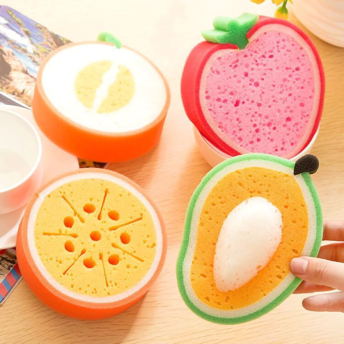 LUU-4-Piece Cute Fruit Sponge Set for Easy and Effective Kitchen ...
