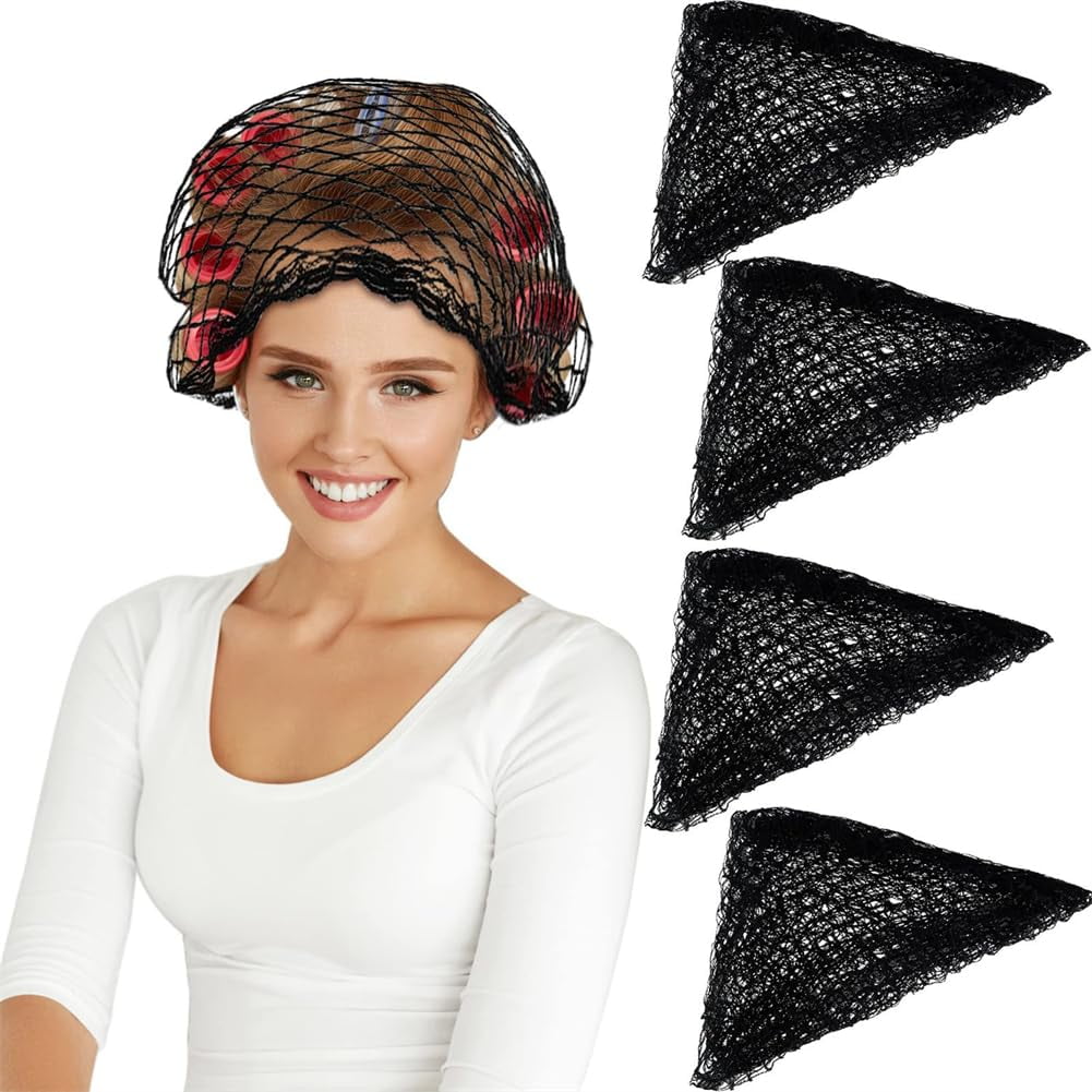 LUU-4 Pieces Triangle Hair Net for Rollers, Women Hair Net Mesh Hair ...