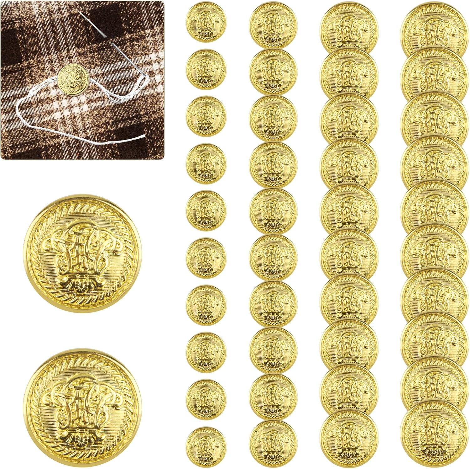LUU-40PCS Gold Metal Buttons for Blazer - 4 Sizes (15/18/21/25MM) for ...