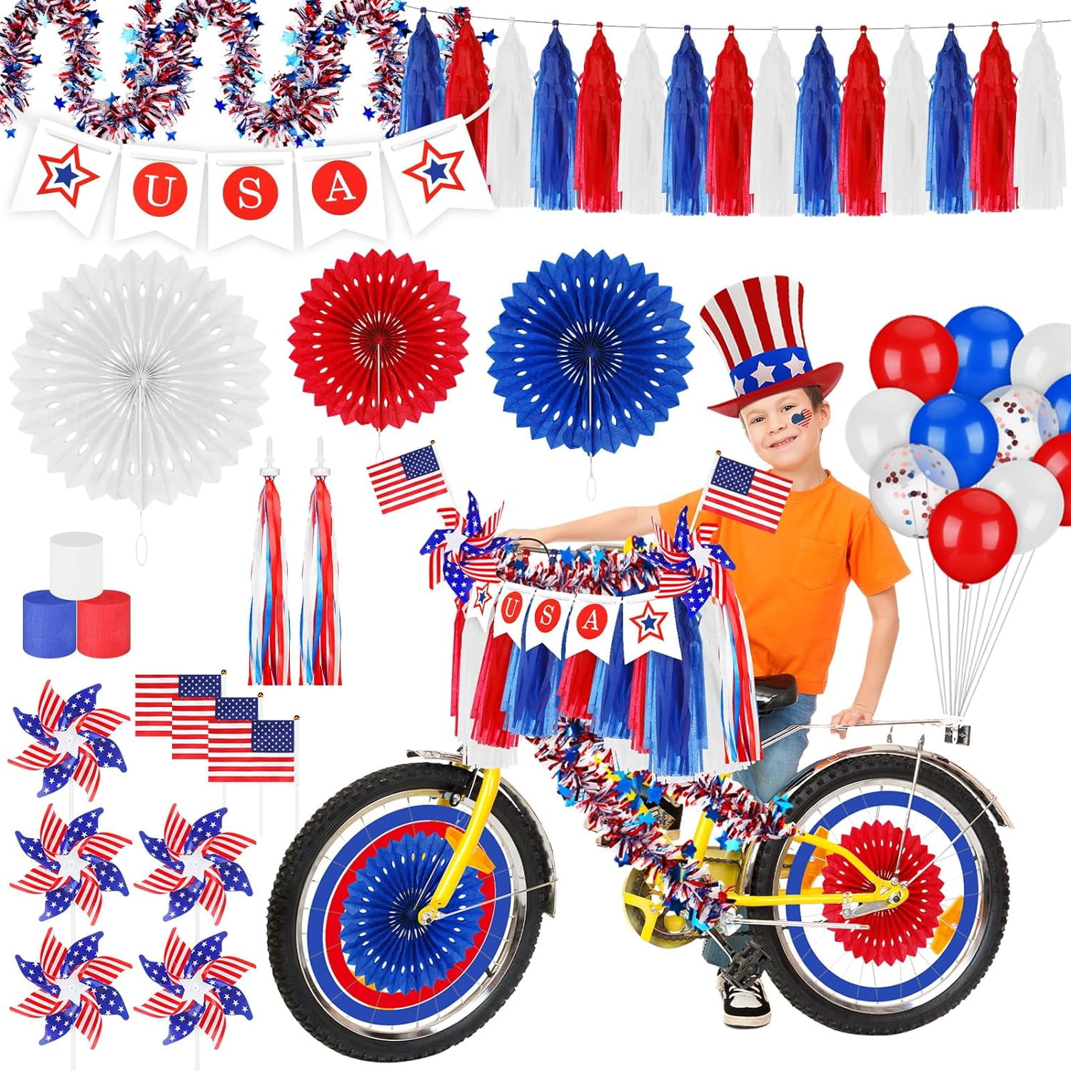 LUU-44 Pcs Parade Patriotic Bike Decoration Kit 4th of July Bike ...