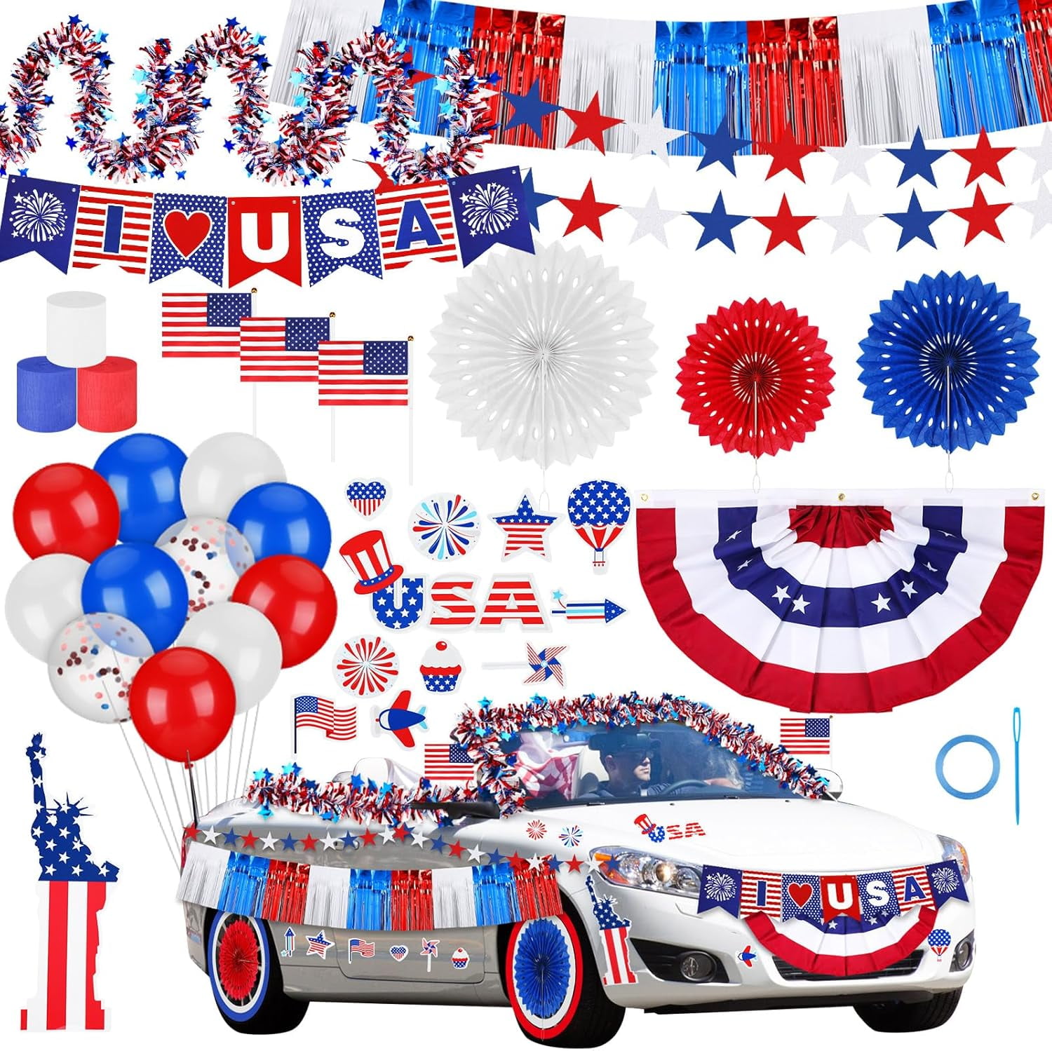LUU-4th of July Parade Patriotic Car Decoration Kit Reflective Magnets ...