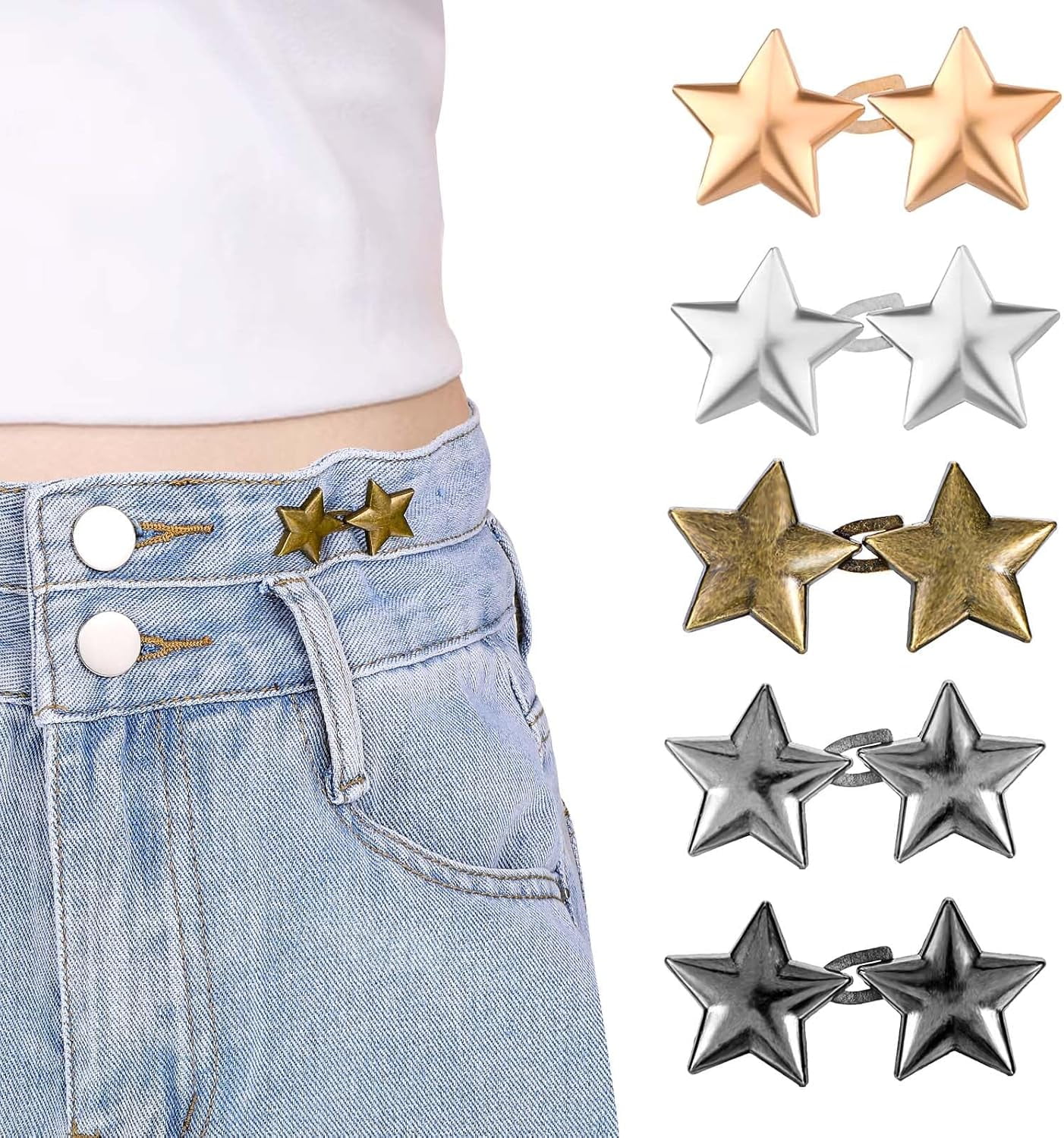 LUU-5 Pairs Stars Buttons for Loose Jeans, Pant Waist Tightener, No ...