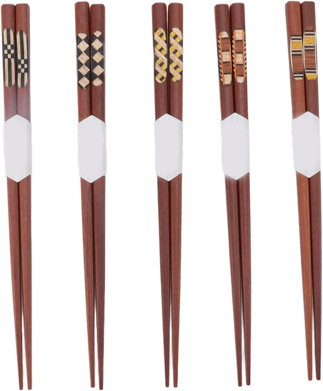 LUU-5 Pairs Wooden Chopsticks, Red Sandalwood Chopsticks Set Grooved ...