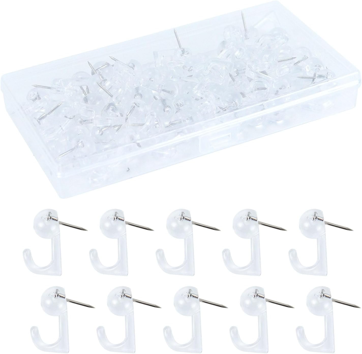 LUU-50 Pcs Push Pins with Hooks, Plastic Heads Pin Tacks Wall Thumb ...