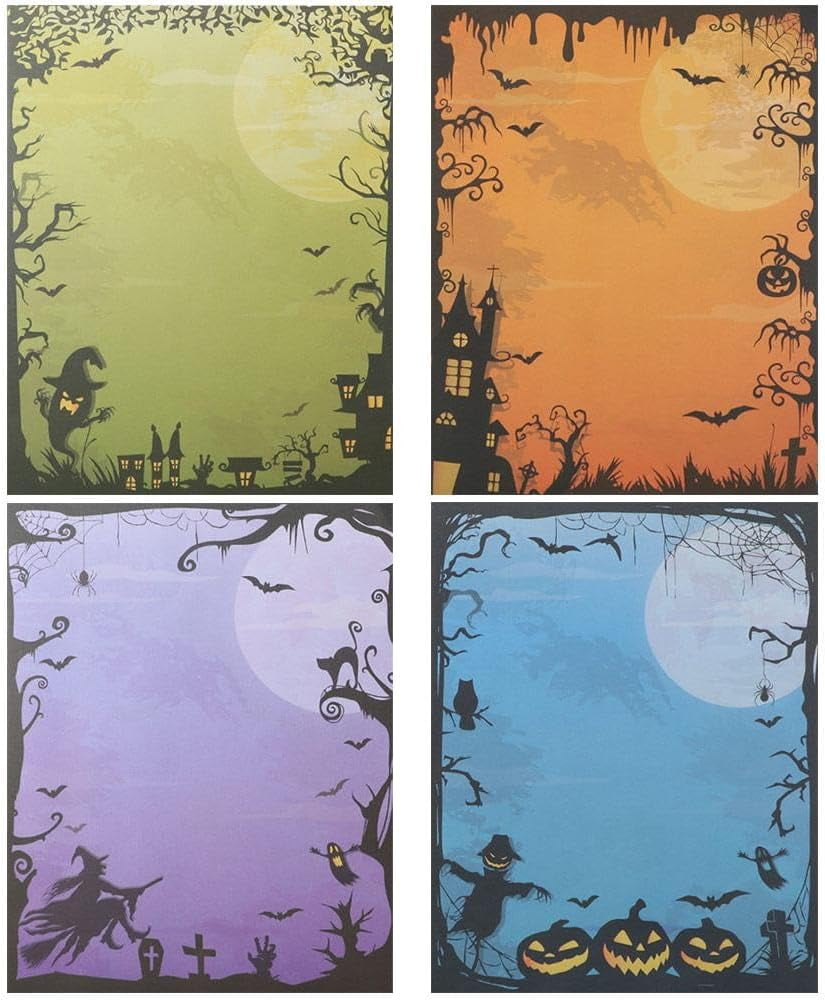 LUU-60 Sheet Halloween Border Letter Paper,A4 Halloween Bat Spider ...