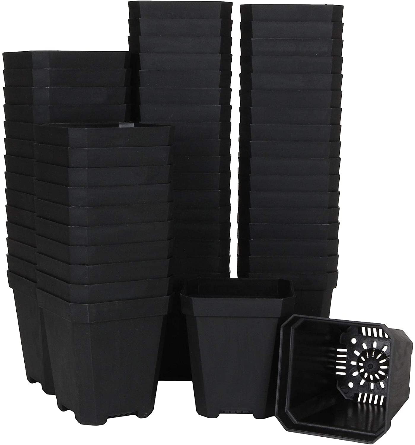 LUU-60pcs Plastic Square Nursery Pot (Black) Thick Plastic Square ...
