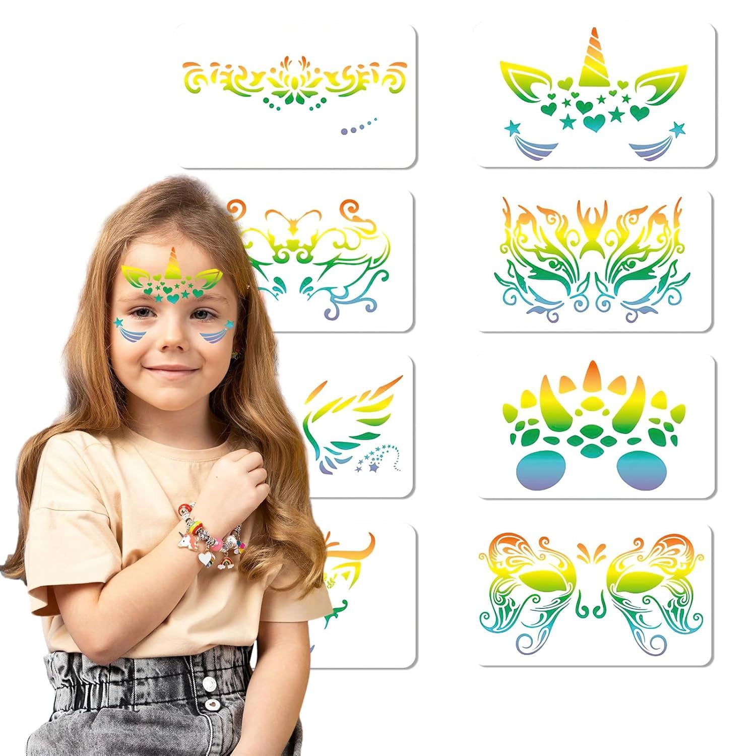 LUU-8 Pcs Face Paint Stencils Kits Body Facial Painting Stencils Tattoo ...
