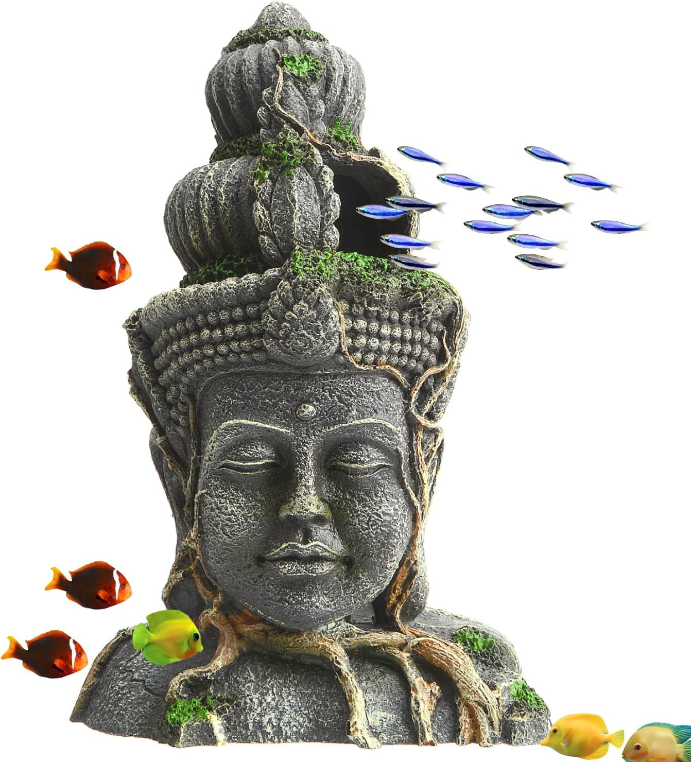 LUU-Aquarium Decorations Large Zen Buddha Head Sculpture Ornament Large ...