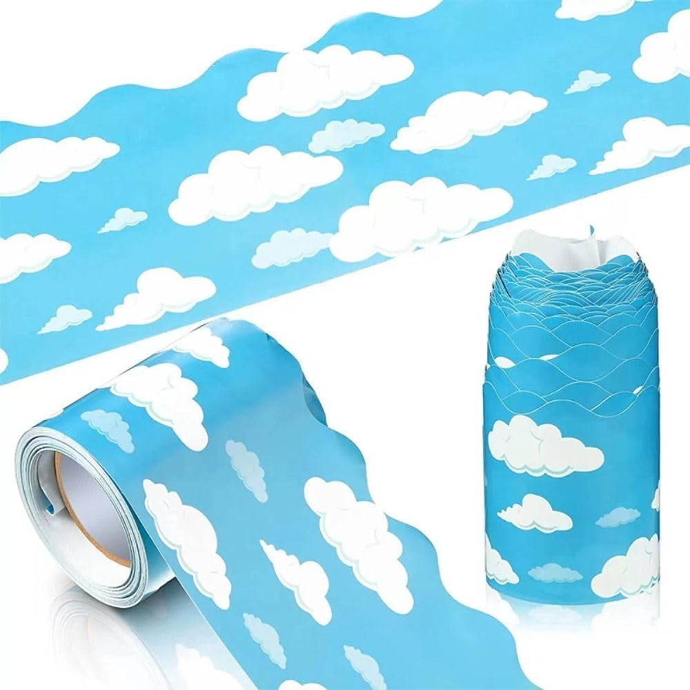 LUU-Blue Sky Clouds Bulletin Board Border Borders, for Board Scalloped ...
