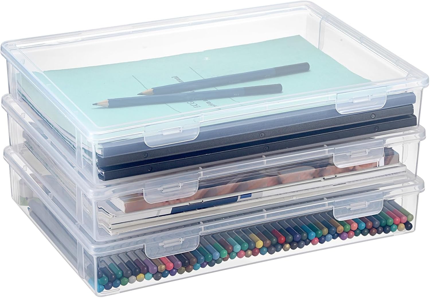 LUU-Clear Plastic Storage Box with Flap Lid, Multipurpose Craft ...