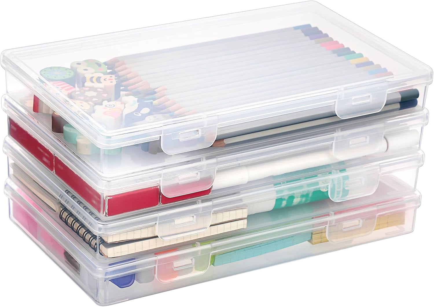 LUU-Clear Plastic Storage Box with Flap Lid, Multipurpose Craft ...