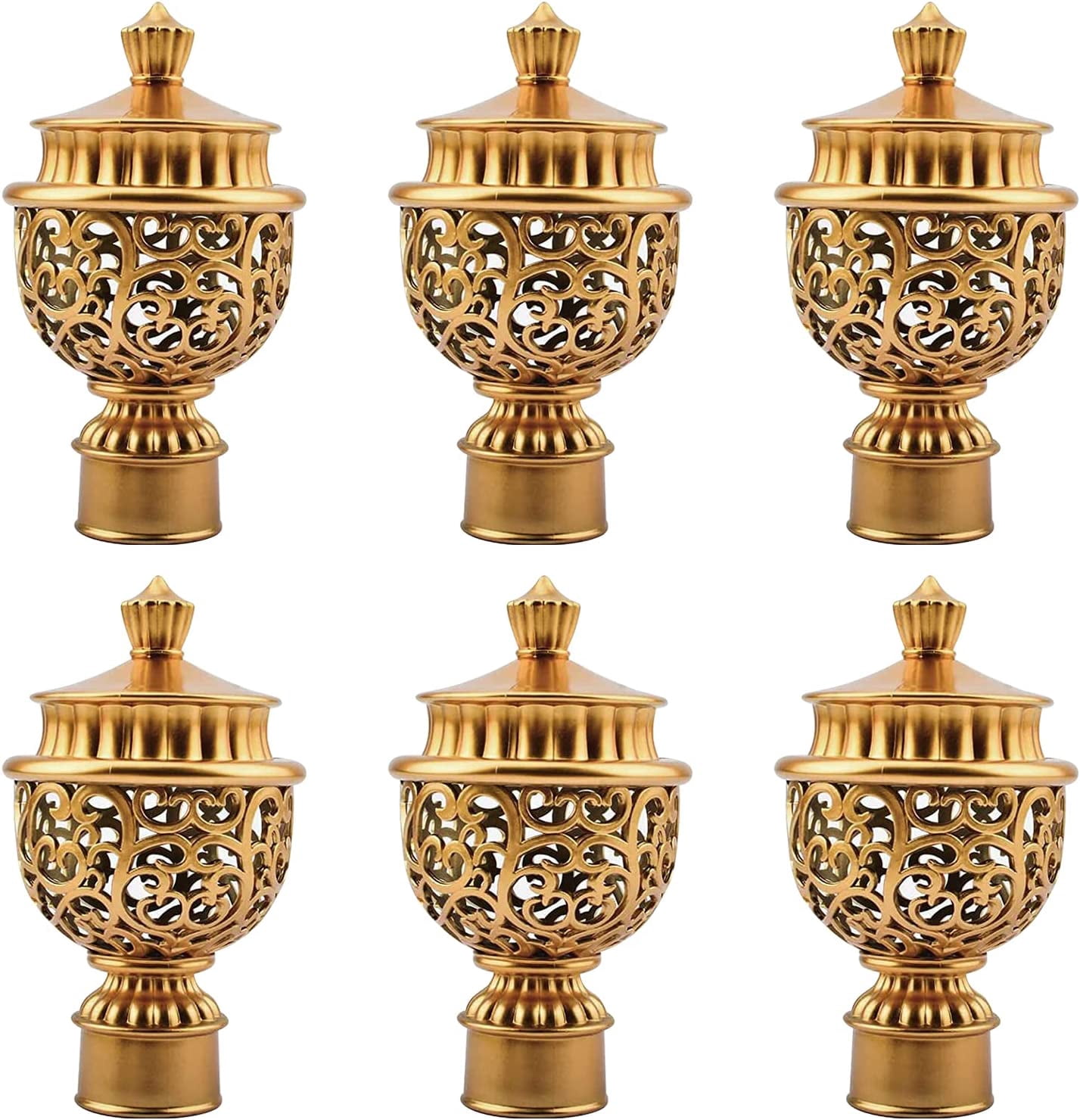 LUU-Curtain Finials, 6Pcs Gold Plastic Drapery Rail Pole Head Cap ...