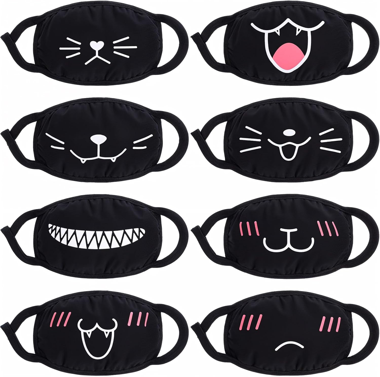 LUU-Cute Cat Face Mask, Kawaii Cotton Mouth Masks Reusable Washable ...