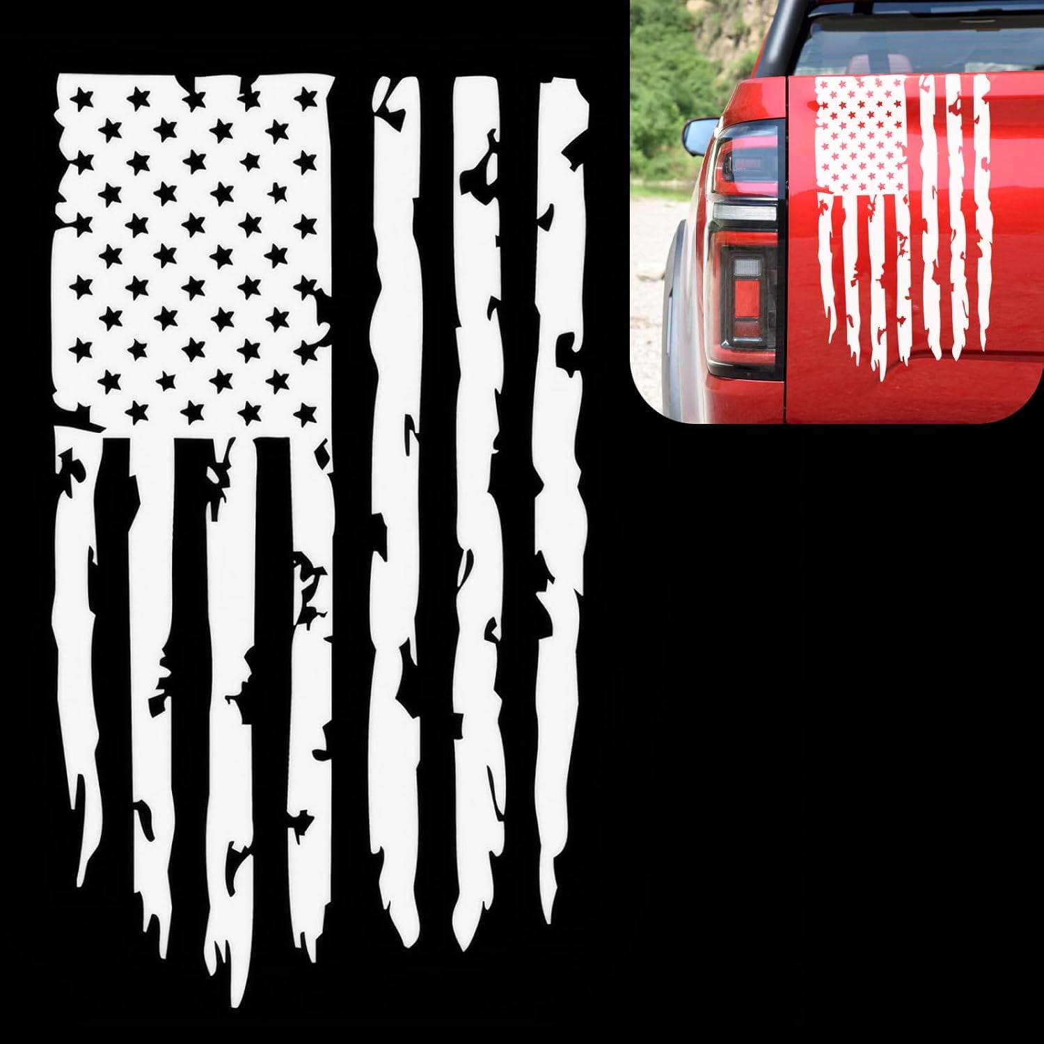 LUU-Distressed American Flag Vinyl Decal, 20.4" x 11.8" Waterproof Sun ...