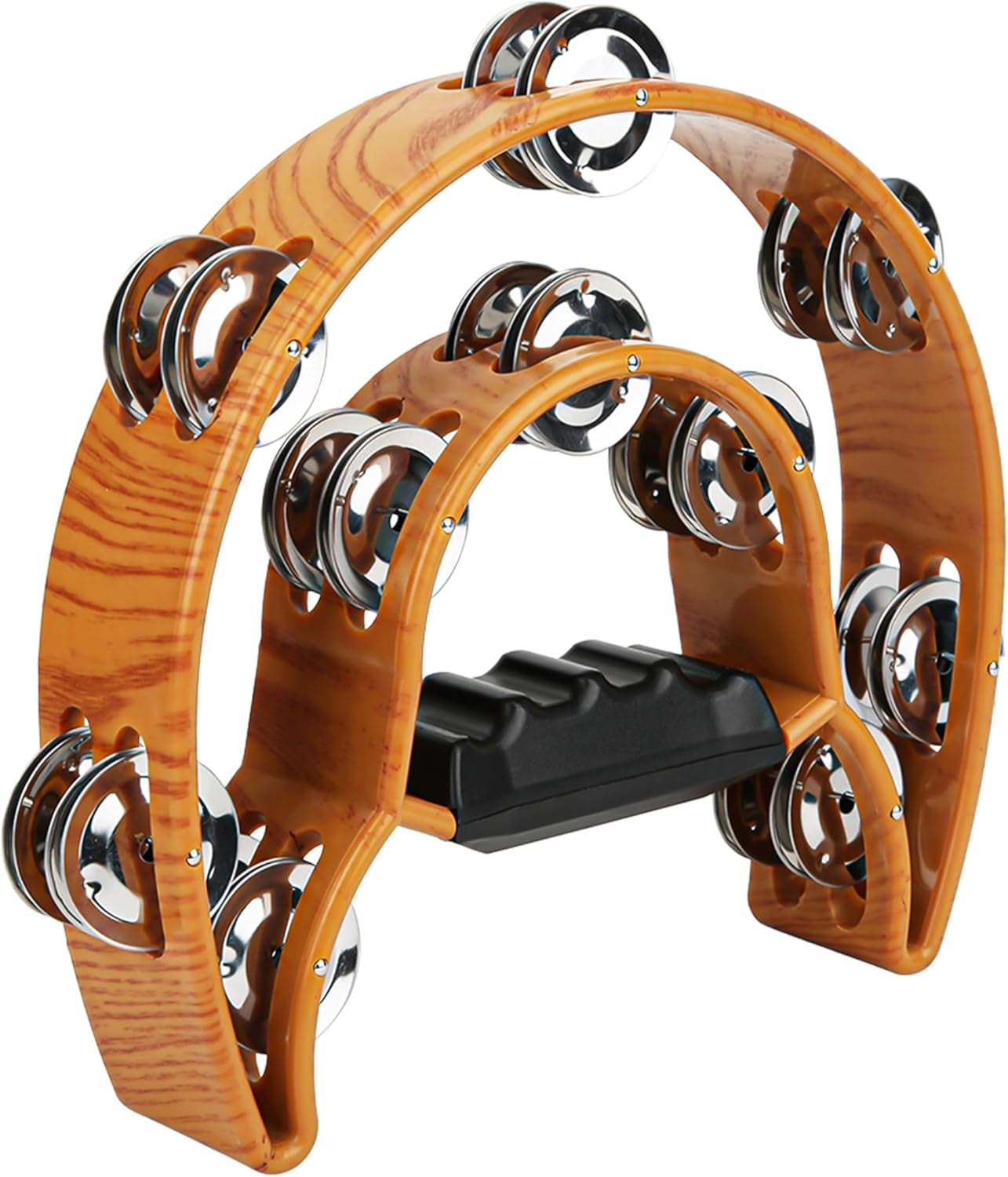 LUU-Double Row Tambourine, Half Moon Handheld Tambourine, Metal Jingles ...