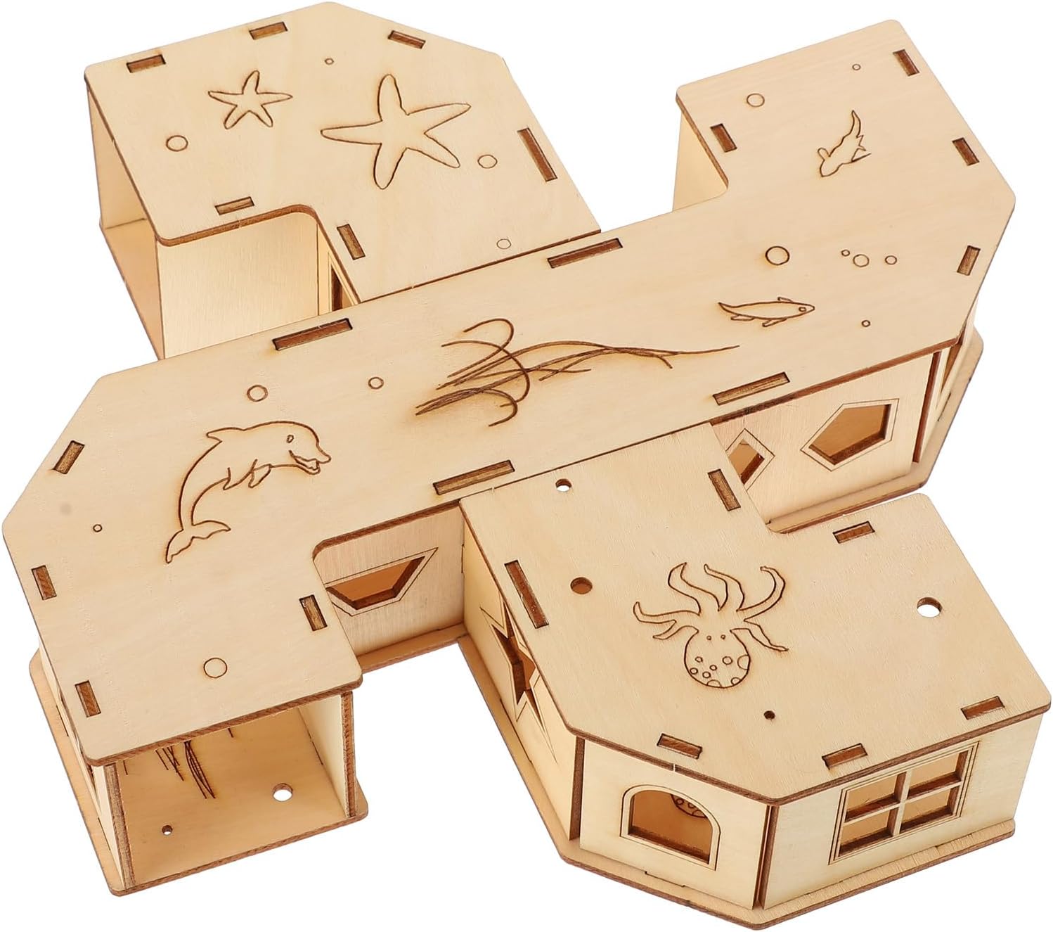 LUU-Hamster Tunnel Toy Wooden Chinchilla Hamster Tubes and Tunnels Kit ...