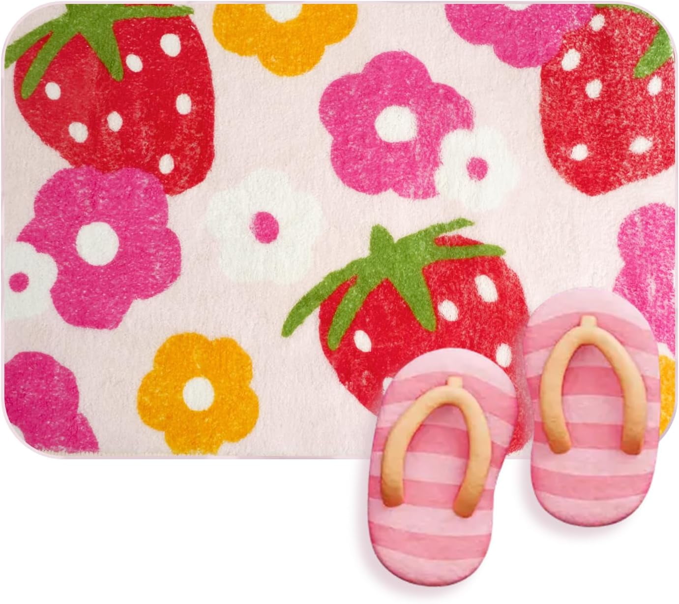 LUU-Pink Cute Bathroom Rugs,Strawberry Rug,Cute Strawberry Flower Bath ...