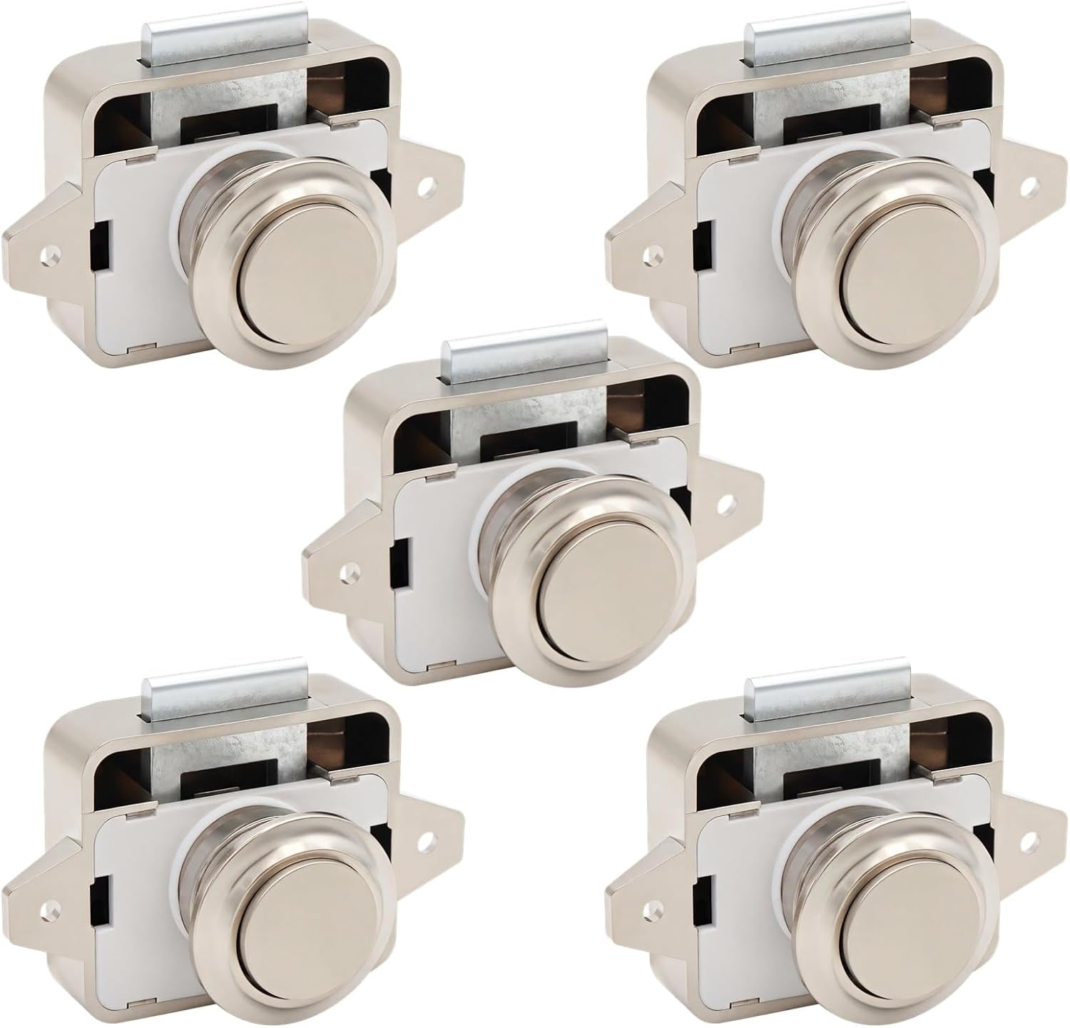 LUU-Push Button Cabinet Lock 5 Pack, Chrome Plated RV Drawer Latches ...
