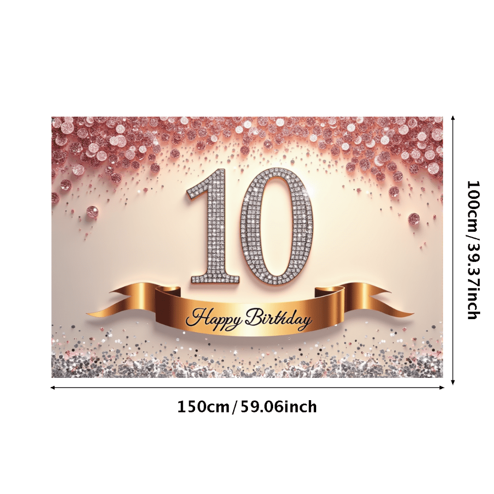 LUUFILx 10th Birthday Celebration Backdrop Elegant Gold Confetti Banner ...