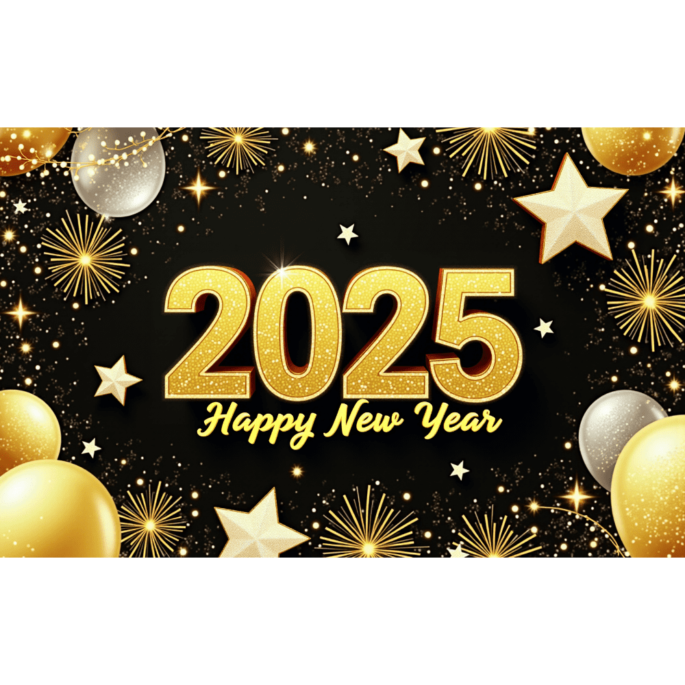 LUUFILx 2025 Black Happy New Year Backdrops Banner For 2025 Background ...