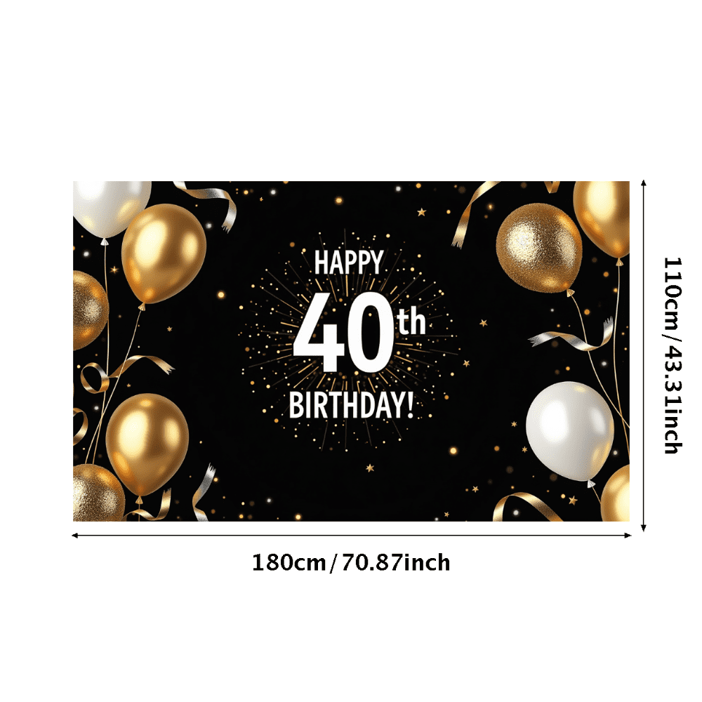 LUUFILx 40th Birthday Backdrop Banner Gold Black Party Decoration ...