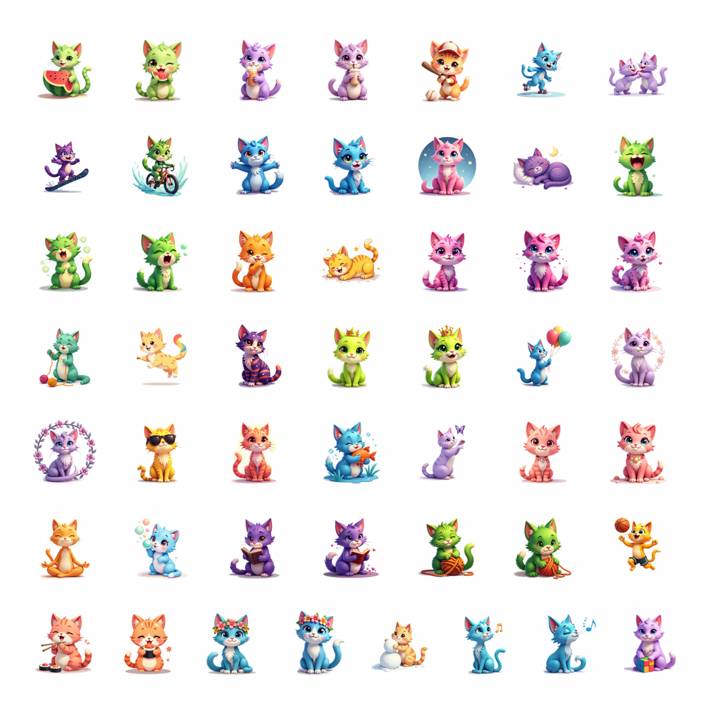 LUUFILx 50pcs Adorable Purple Cat with Flower Wreath Animal Stationery ...