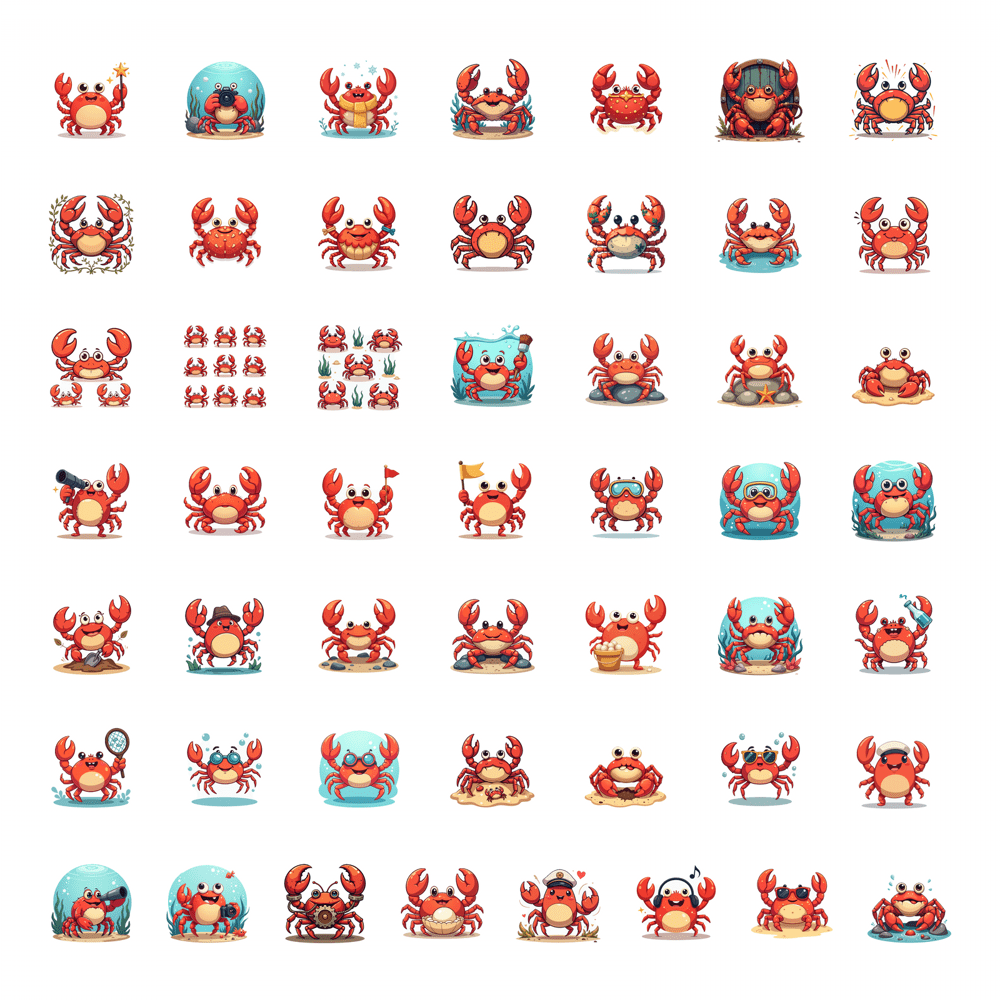 LUUFILx 50pcs Cool Cartoon Crab Stickers Beach Themed Animal Decals ...