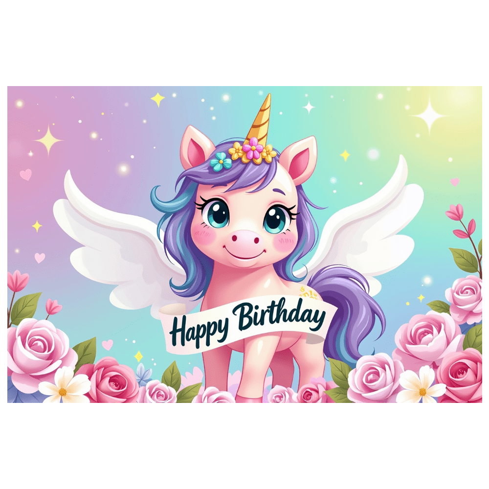 LUUFILx Adorable Unicorn Themed Happy Birthday Banner Background ...