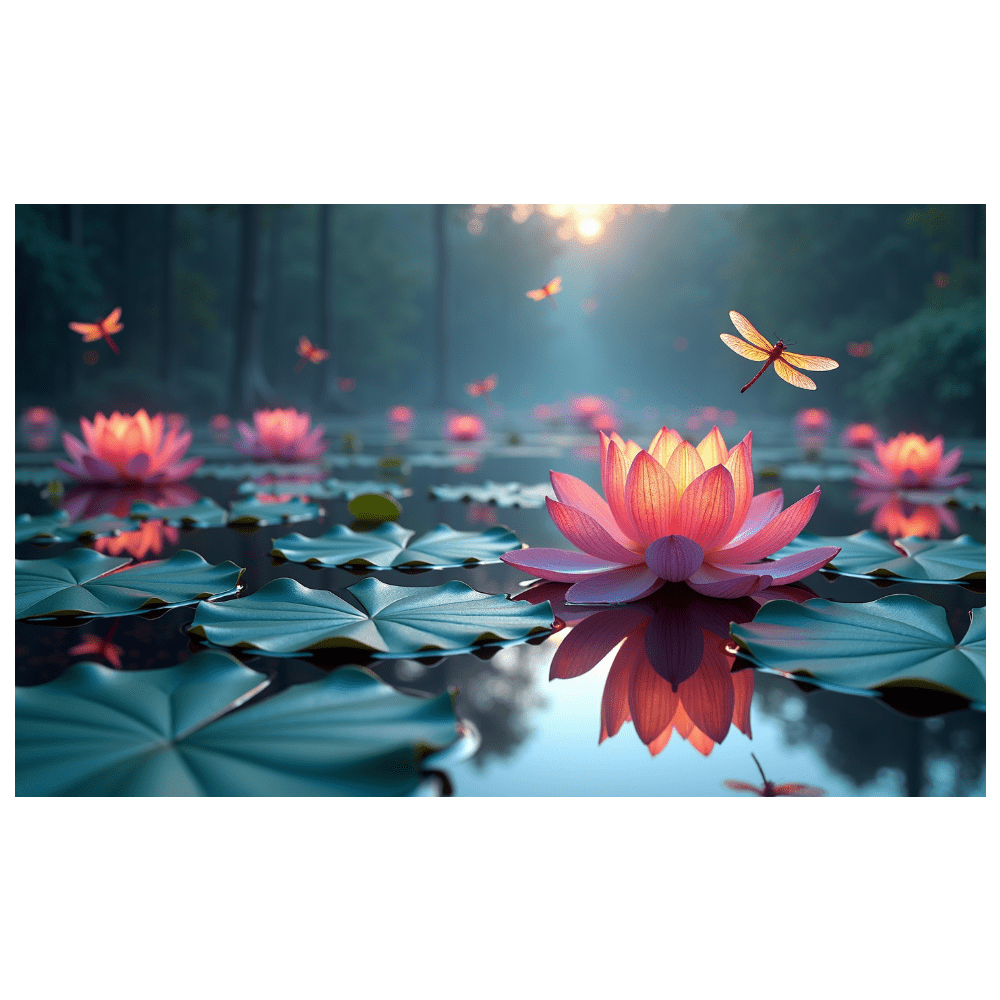 LUUFILx Beautiful Pink Lotus Backdrop Banner Magical Firefly Elements ...