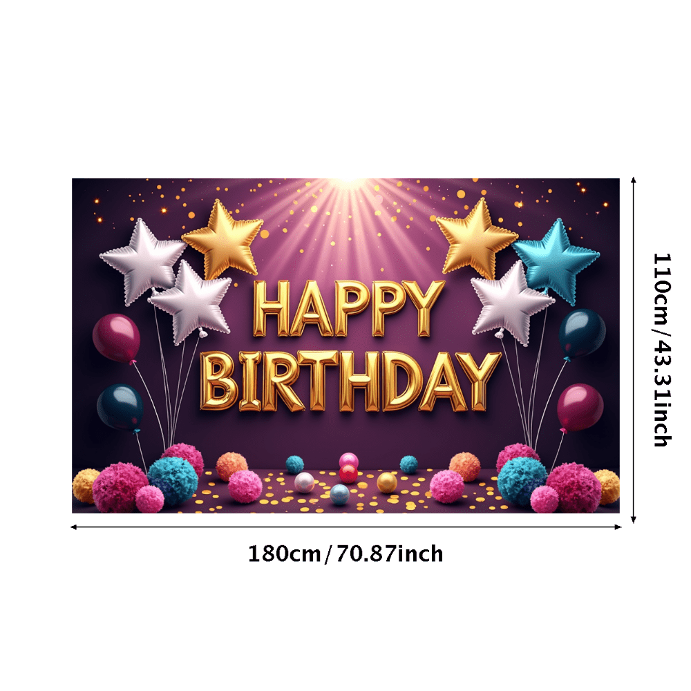 LUUFILx Birthday Backdrop Colorful Stars and Pom Poms Background Happy ...