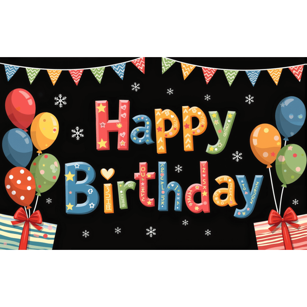 LUUFILx Birthday Paty Backdrop Black Balloon Happy Birthday Banner ...