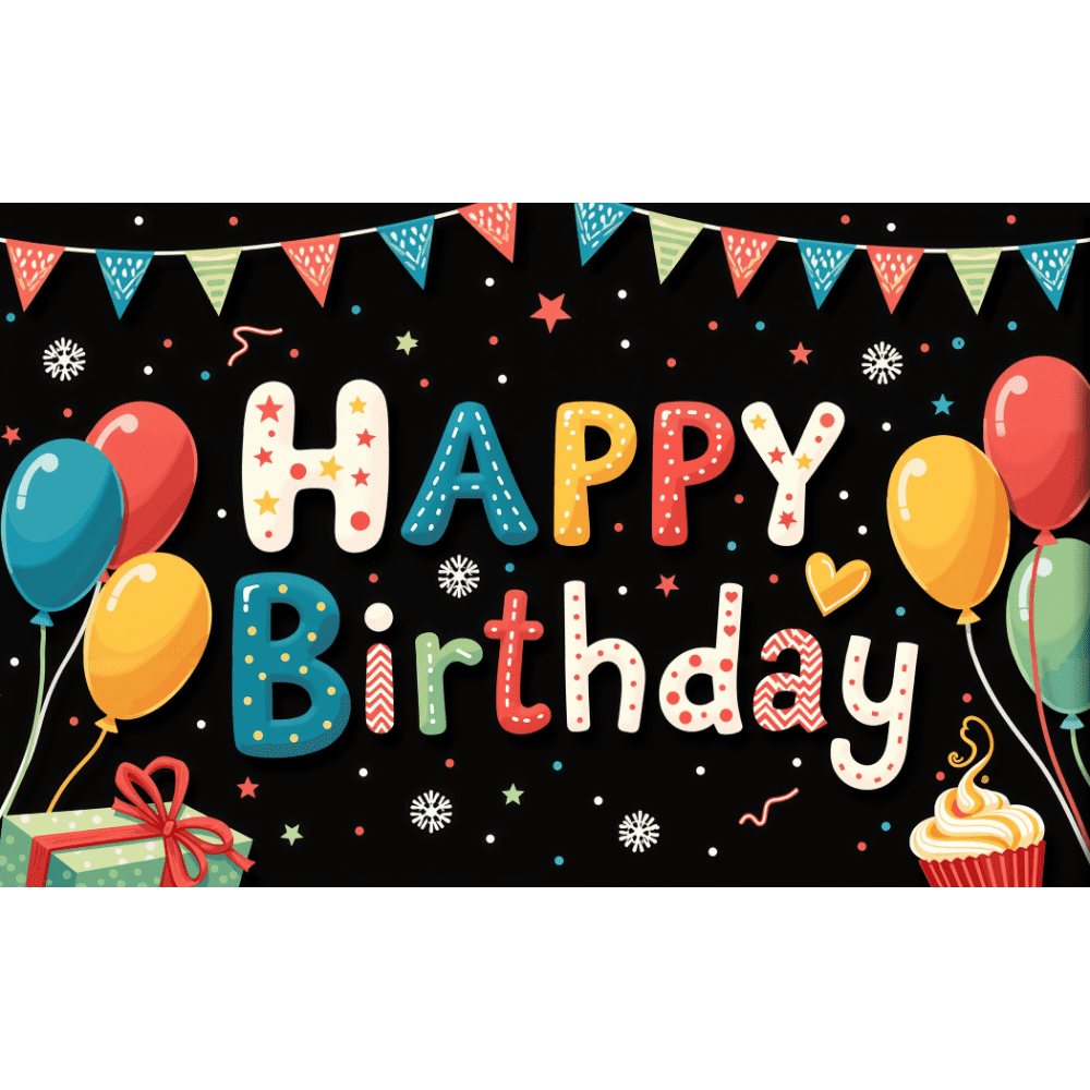 LUUFILx Birthday Paty Backdrop Black Balloon Happy Birthday Banner ...