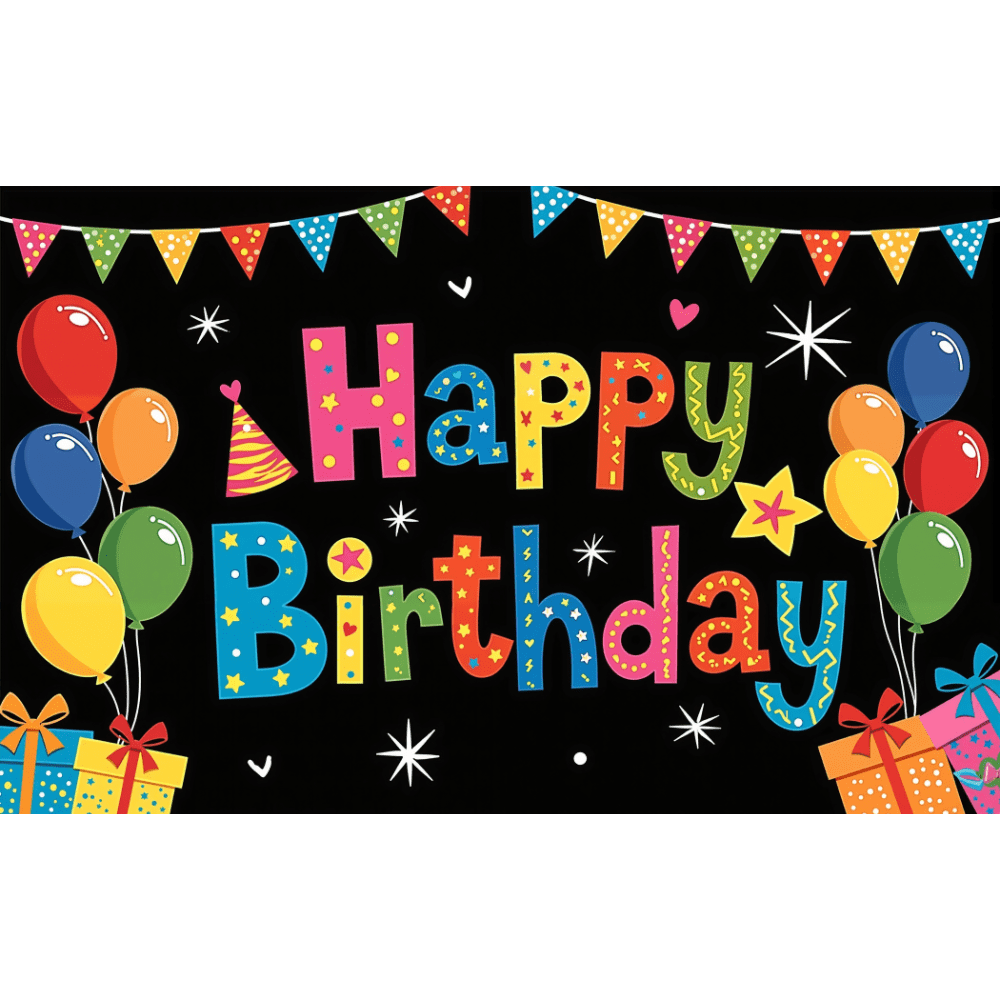 LUUFILx Birthday Paty Backdrop Black Balloon Happy Birthday Banner ...