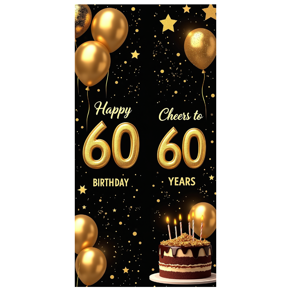LUUFILx Black Background Gold Balloons Happy Birthday Cheers to 60 ...
