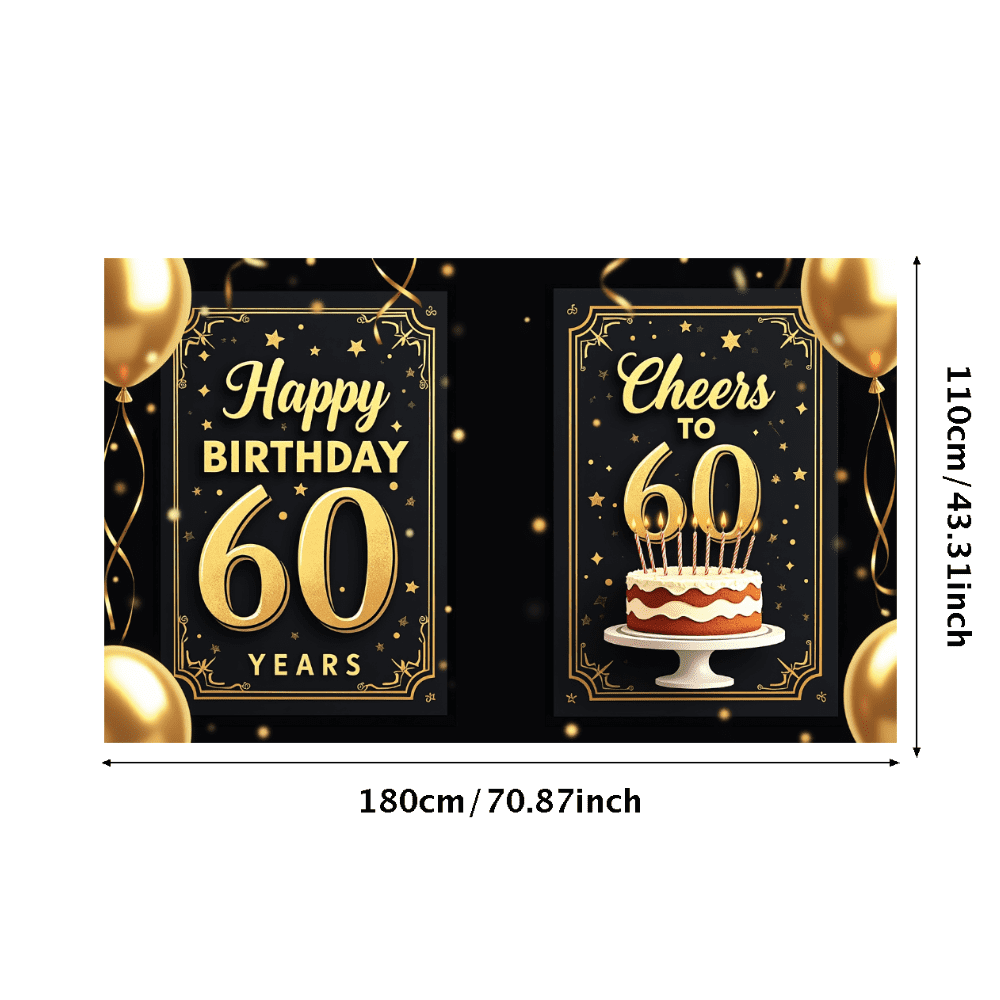 LUUFILx Black Background Gold Balloons Happy Birthday Cheers to 60 Years Banner Party Decoration ...