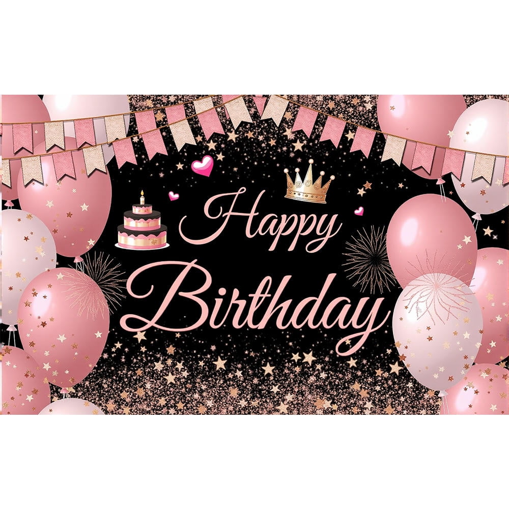 LUUFILx Black Gold Pink Glitter Birthday Decorations Backdrop Party ...