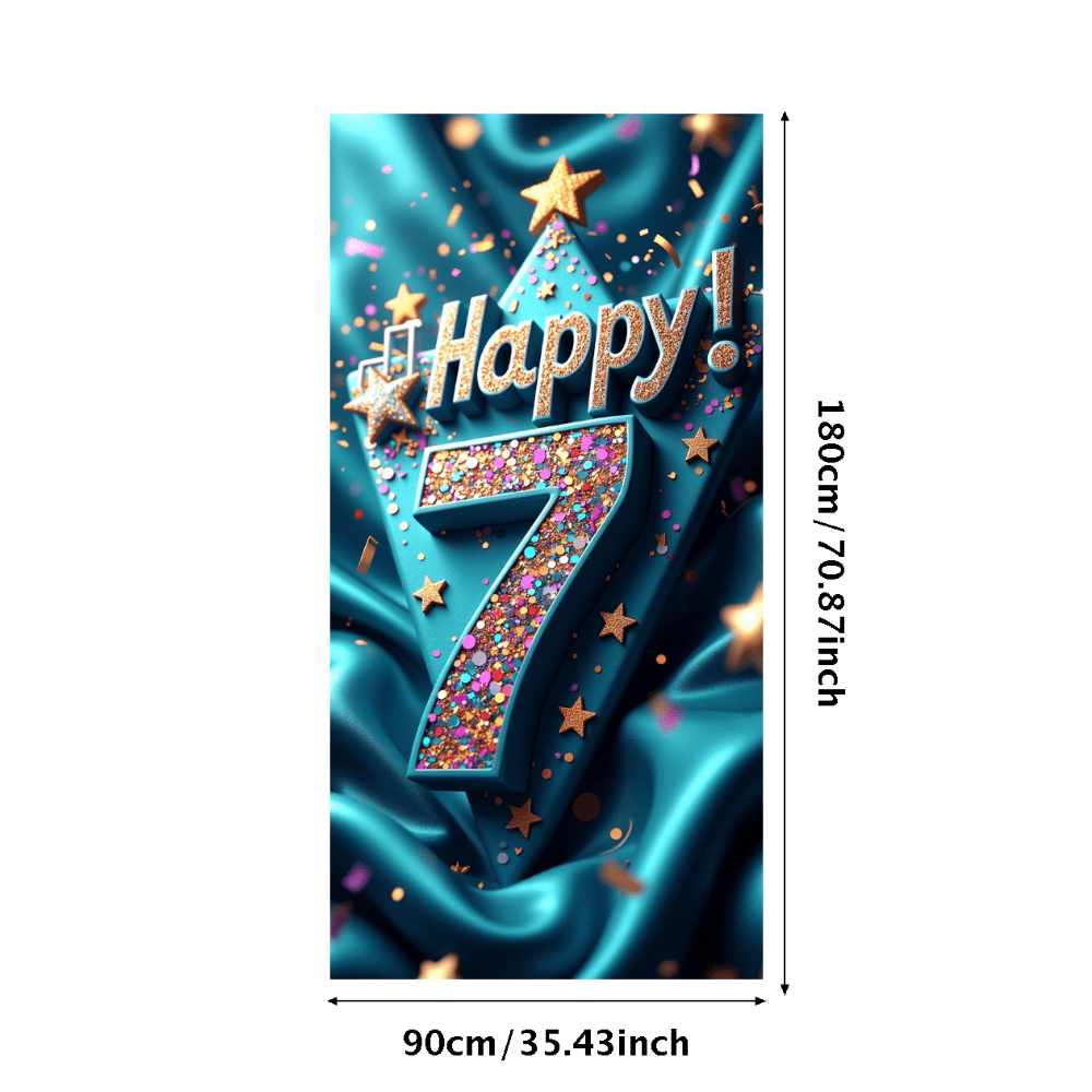 LUUFILx Blue Themed 7th Birthday Backdrop Banner with Star Elements ...