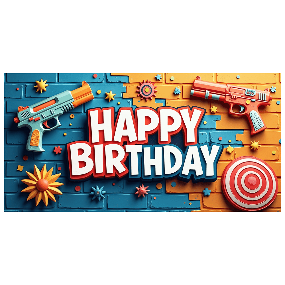 LUUFILx Cartoon Style Happy Birthday Banner with Toy Guns and Targets ...