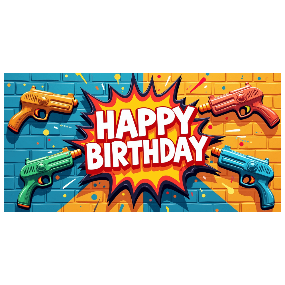 LUUFILx Cartoon Style Happy Birthday Banner with Toy Guns and Targets ...